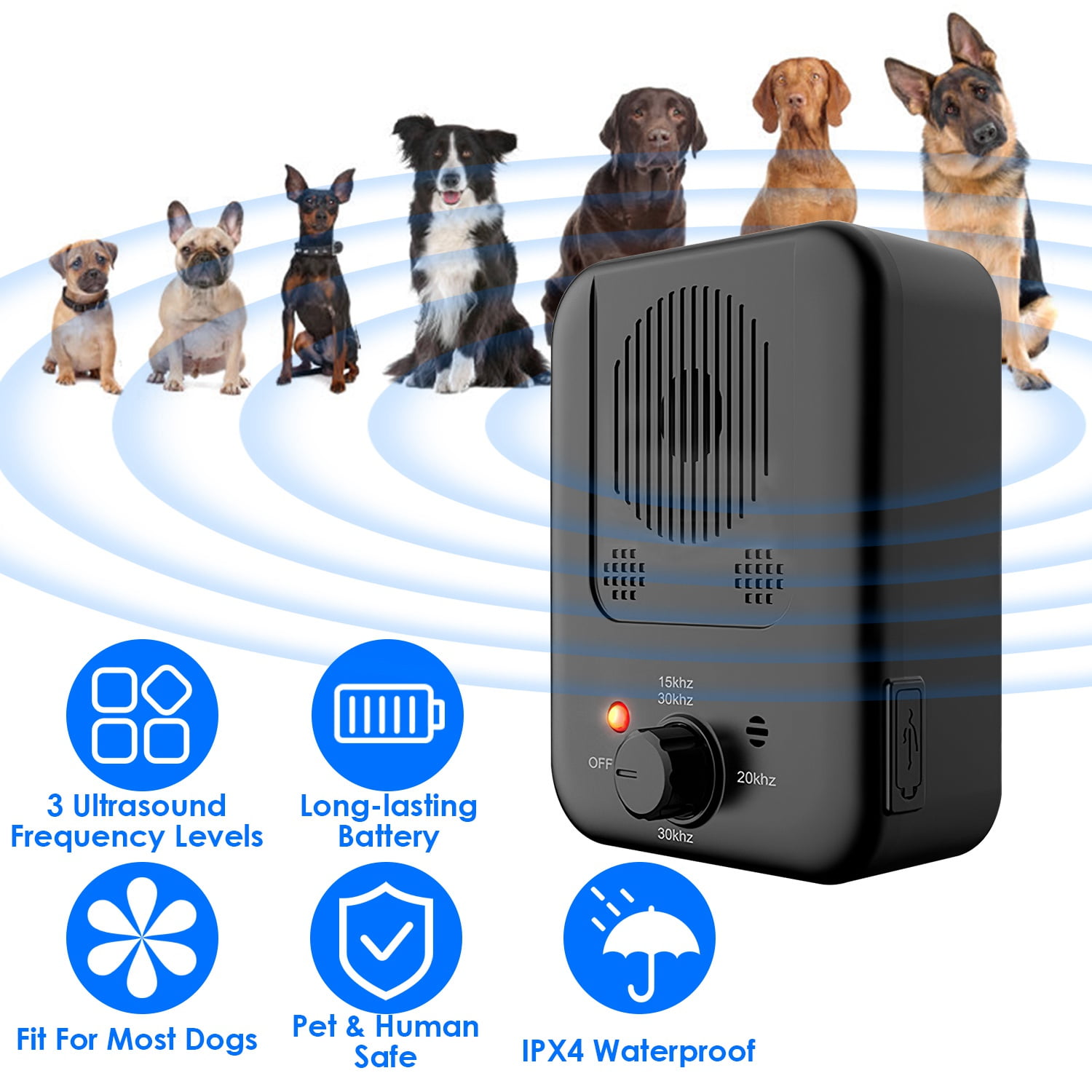 Ultrasonic Anti Barking Device TeqHome Dog Bark Control Devices 26.2FT ...