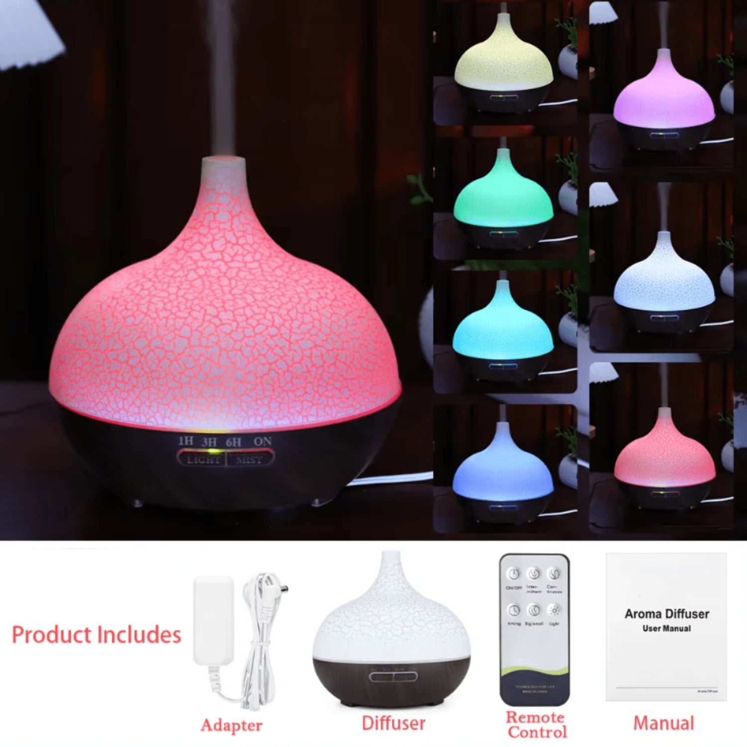 Ultrasonic Humidifier Essential Oil Diffuser with Remote Timer Night ...