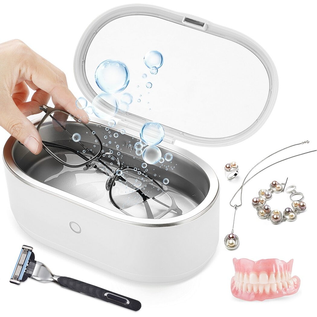 Ultrasonic Jewelry Cleaner, Portable Household Cleaner with 11.2oz Stainless Steel Tank, 45KHz ...