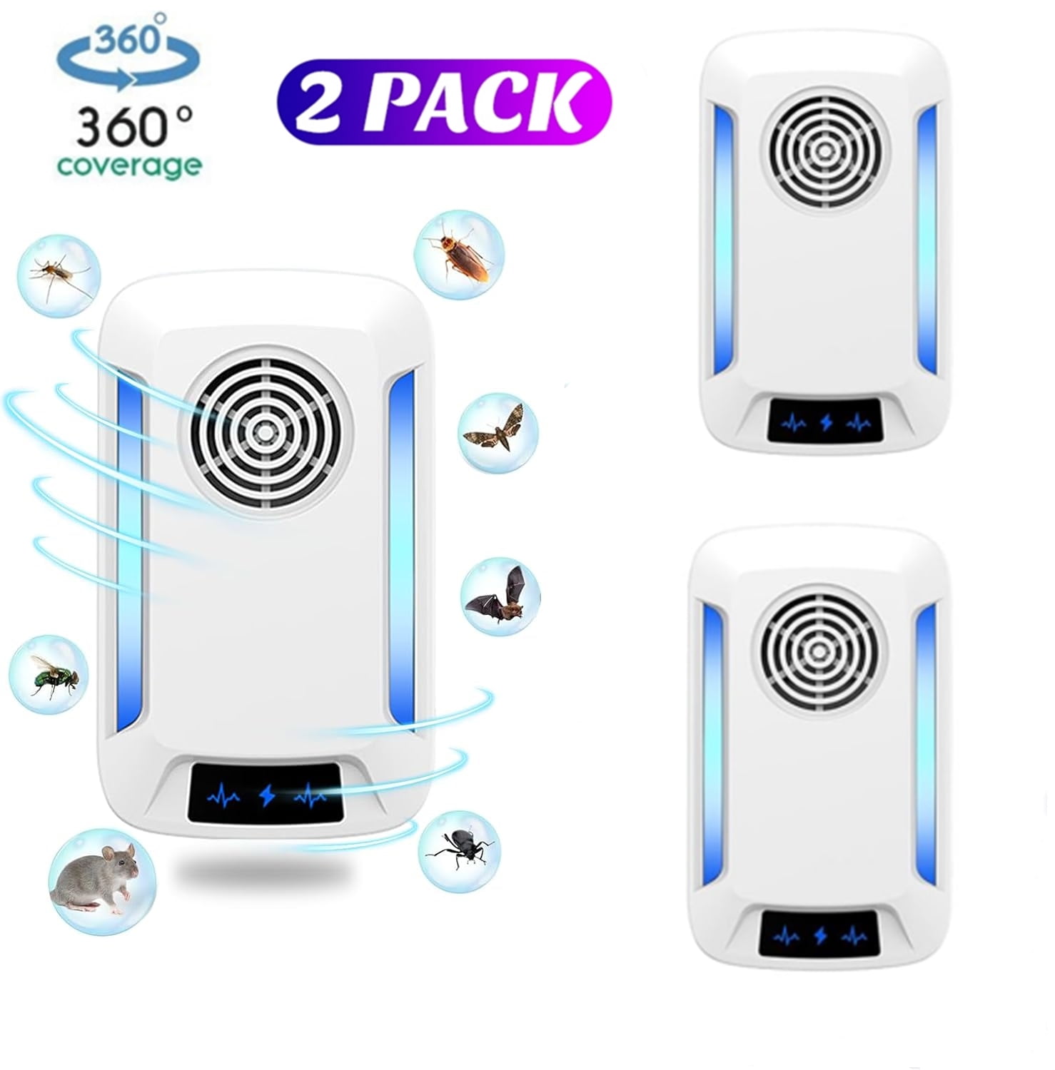 Ultrasonic Pest & Insect Repeler, 2 Pack Electronic Pest Control Plug ...