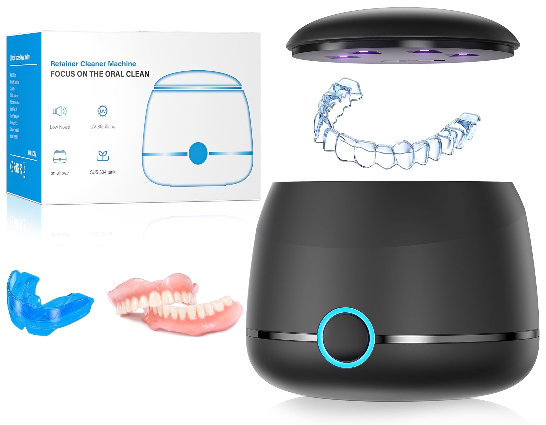 Ultrasonic Retainer Cleaner, 45kHz Denture Cleaner Machine, 5min and ...