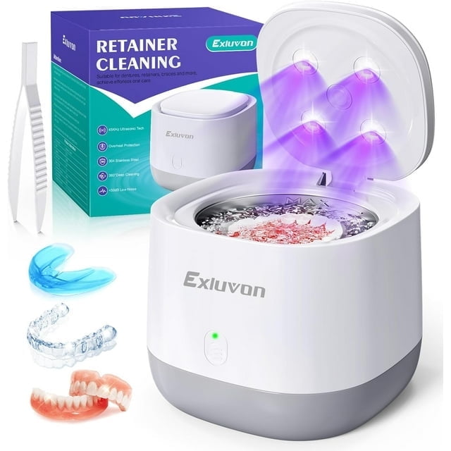 Ultrasonic Retainer Cleaner Machine 250ML, 45kHz Denture Cleaner with 4 ...