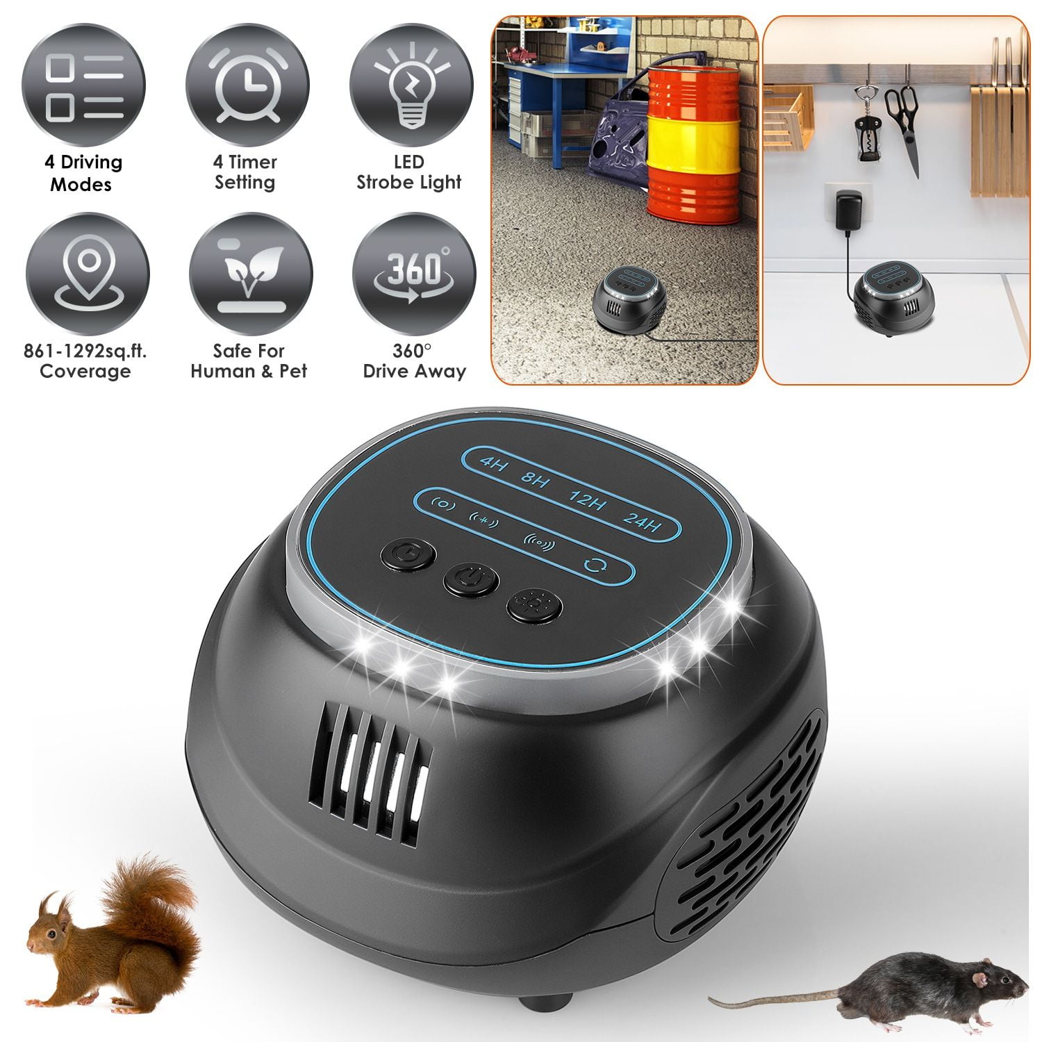 Ultrasonic Rodent Chaser Rat Repellent Pest Driver Mouse Control ...