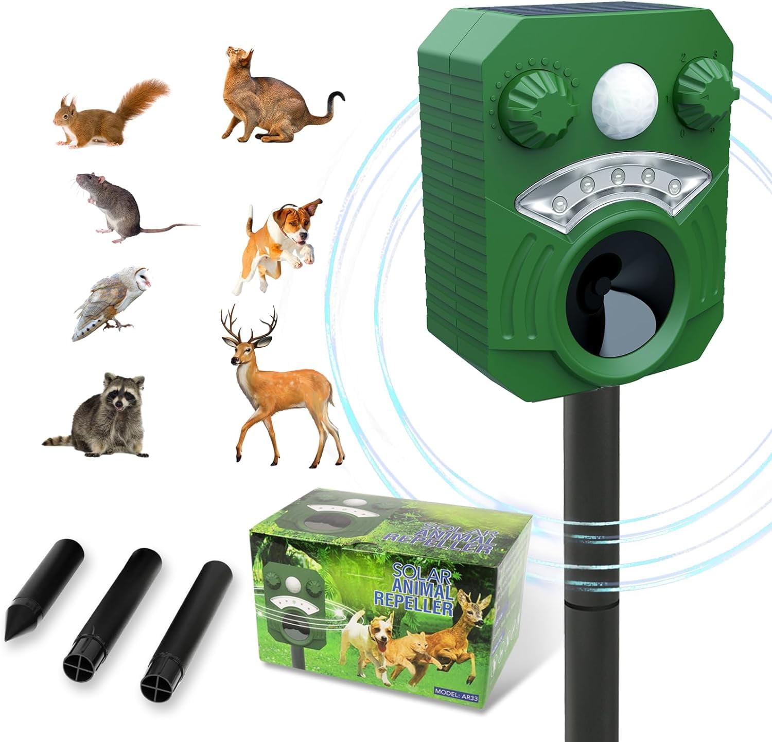 Ultrasonic Solar Animal Repeller, Cat Repellent Outdoor Squirrel ...