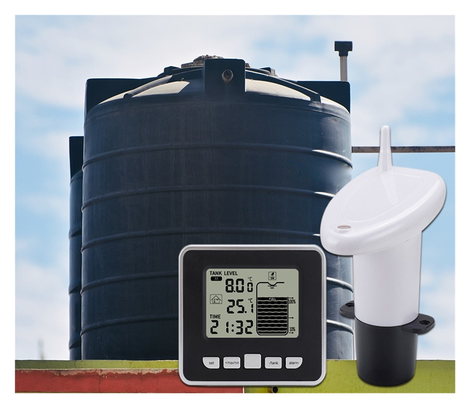 Ultrasonic Tank Liquid Depth Level Meter With Temperature Alarm Water ...