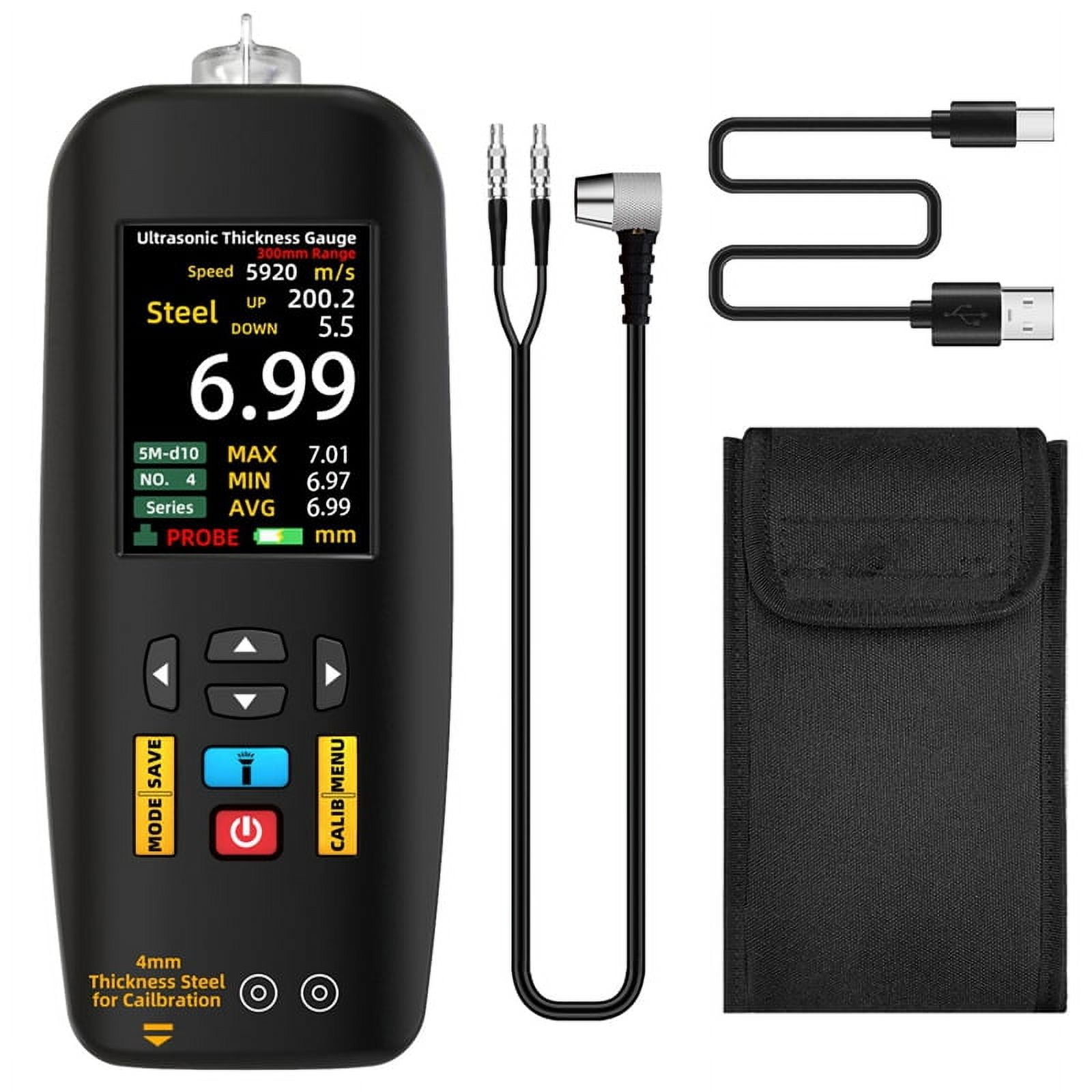Ultrasonic Thickness Gauge, 1-300 mm Range with Color Display, with ...