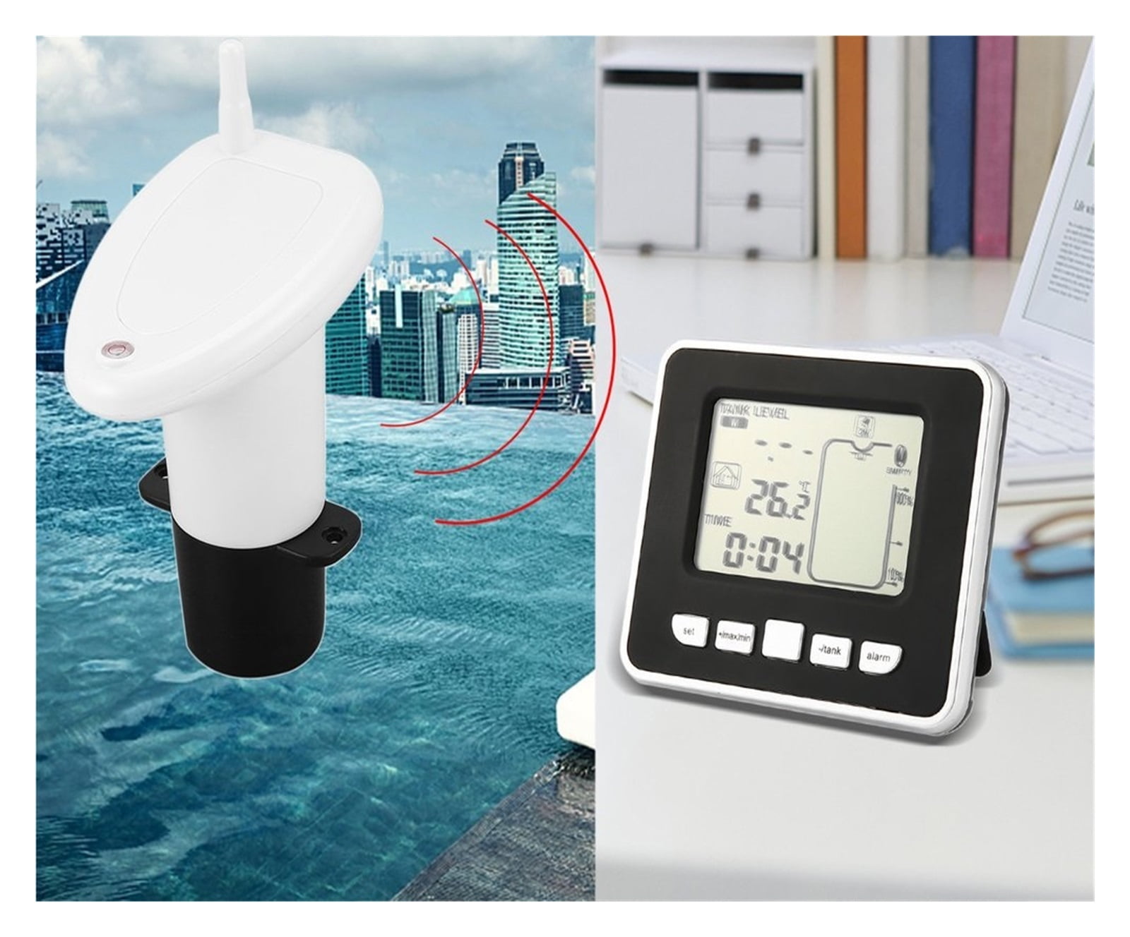 Ultrasonic Wireless Water Tank Liquid Depth Level Meter Sensor With ...