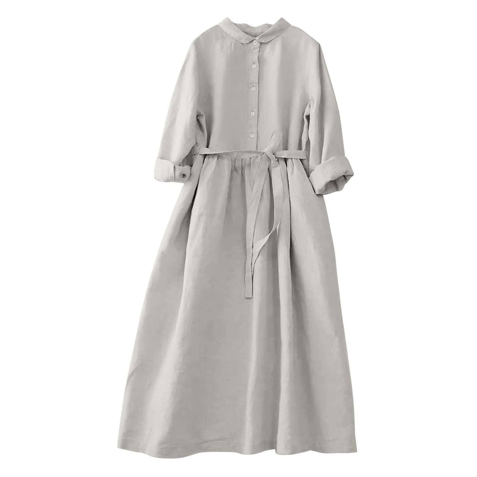 Ultrave Button Down Dress for Women Trendy Solid Color Tie Waist ...