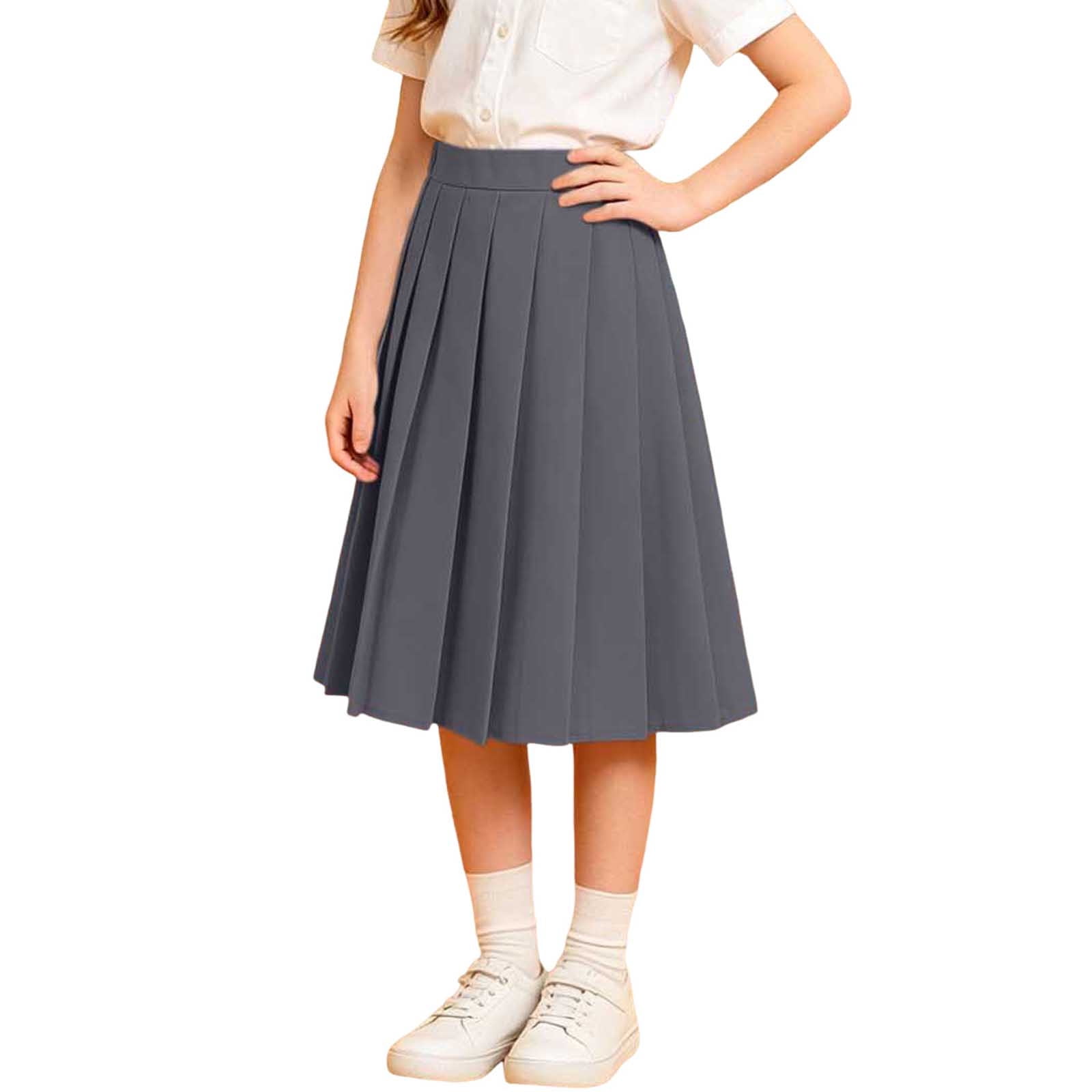 Ultrave Kids' Pleated Uniform Midi Skirt, High-Waisted A-Line Skirt for ...