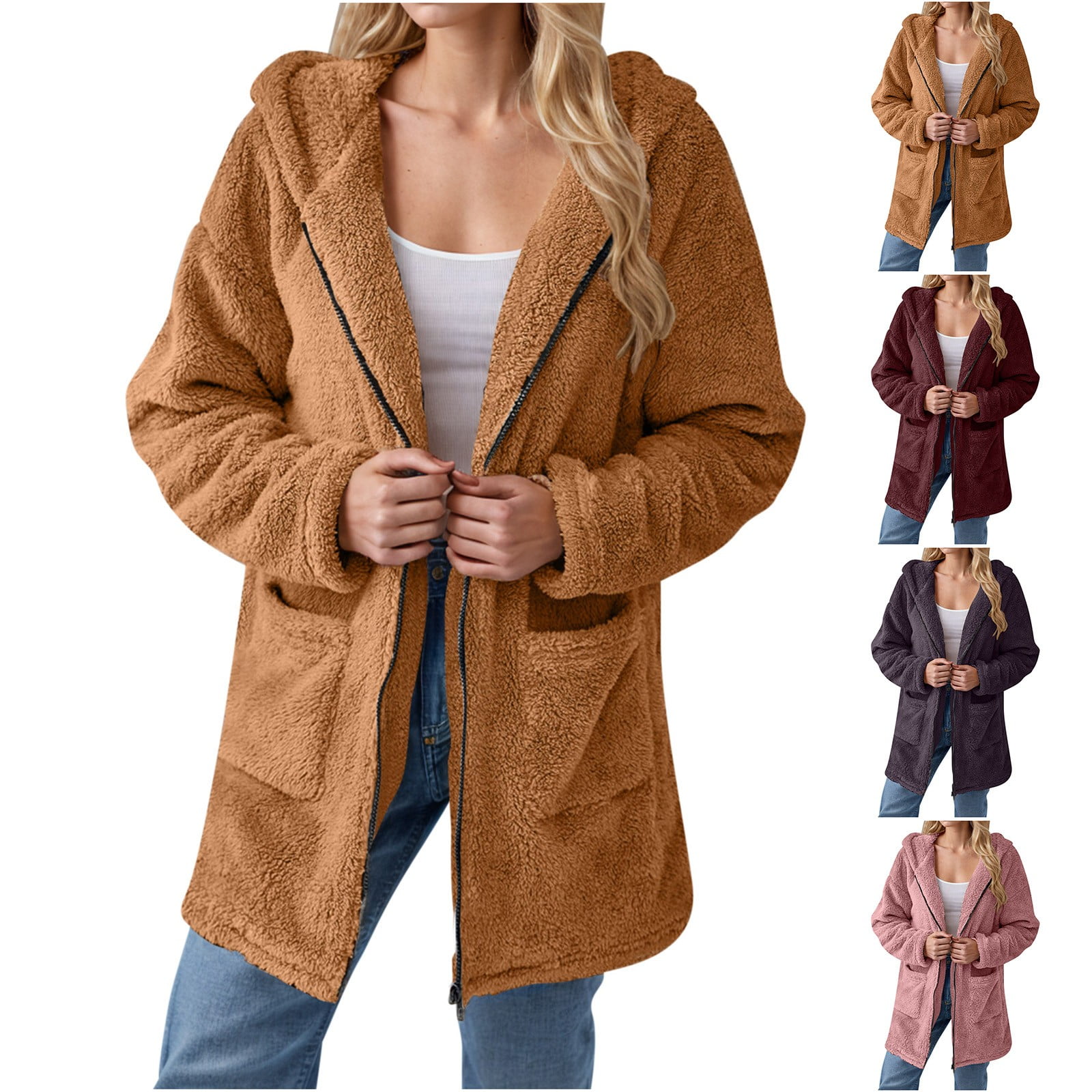Ultrave Winter Coats for Women Fuzzy Faux Shearling Zip Up Oversized ...