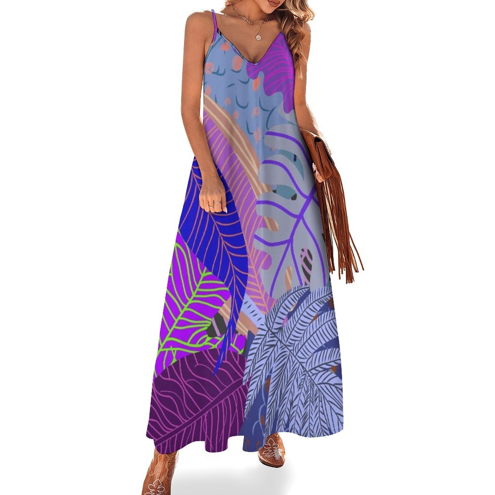 Ultraviolet Fade Nature Leaves Sleeveless Dress elegant women's dresses ...