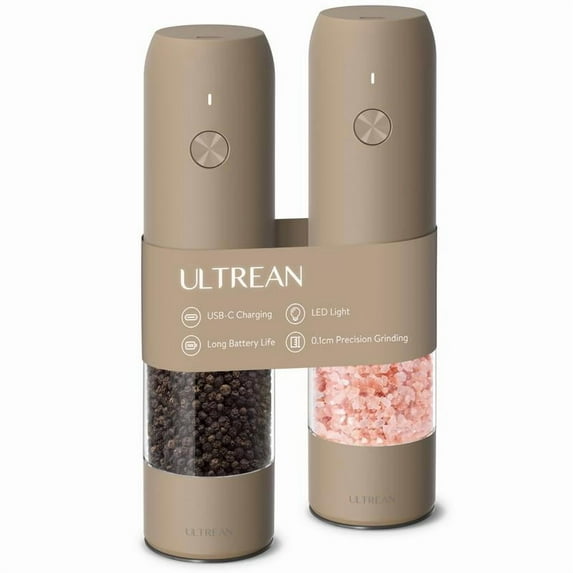 Ultrean Electric Salt & Pepper Grinder Sets - Rechargeable, Automatic ...