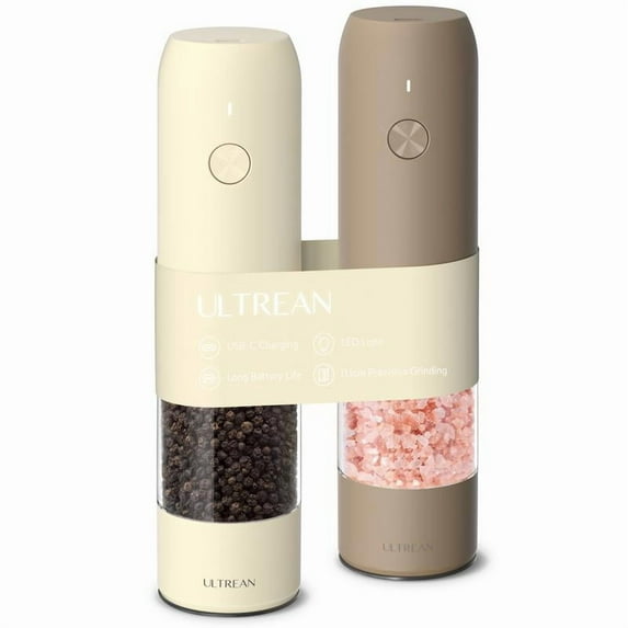 Ultrean Electric Salt & Pepper Grinder Sets - Rechargeable, Automatic ...