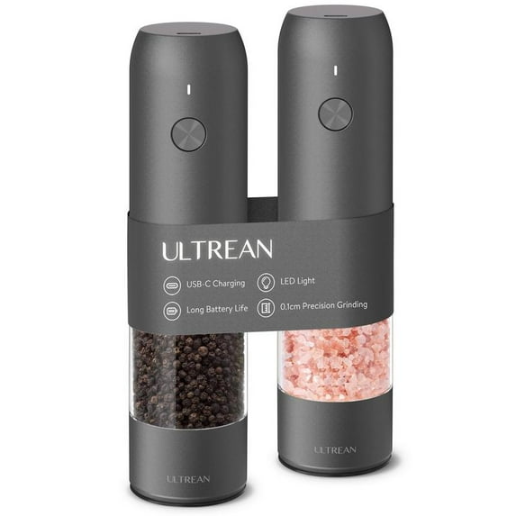Ultrean Electric Salt & Pepper Grinder Sets - Rechargeable, Automatic ...