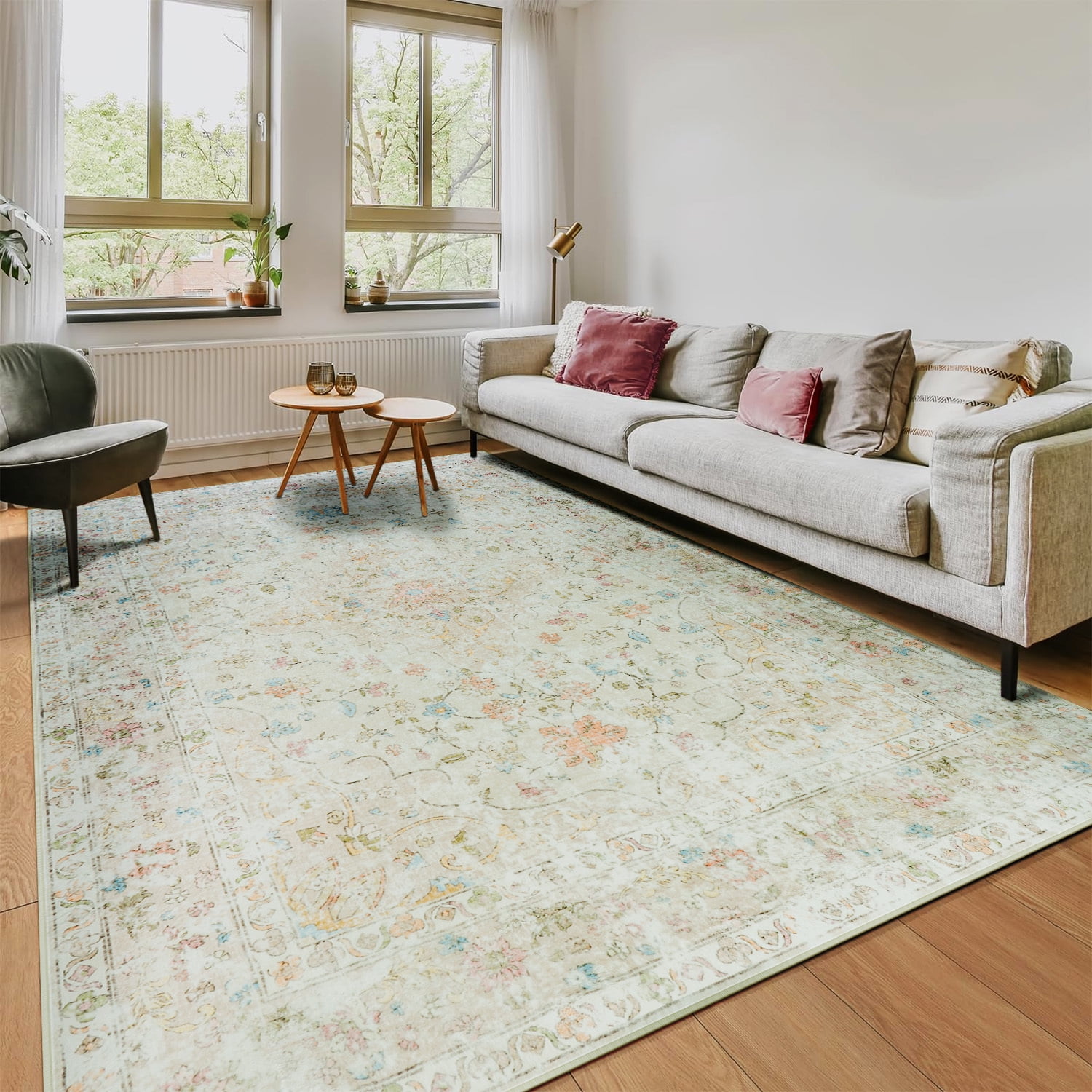 Ultrug Vintage Floral Print Rugs Soft Carpet Retro Area Rug for Living ...