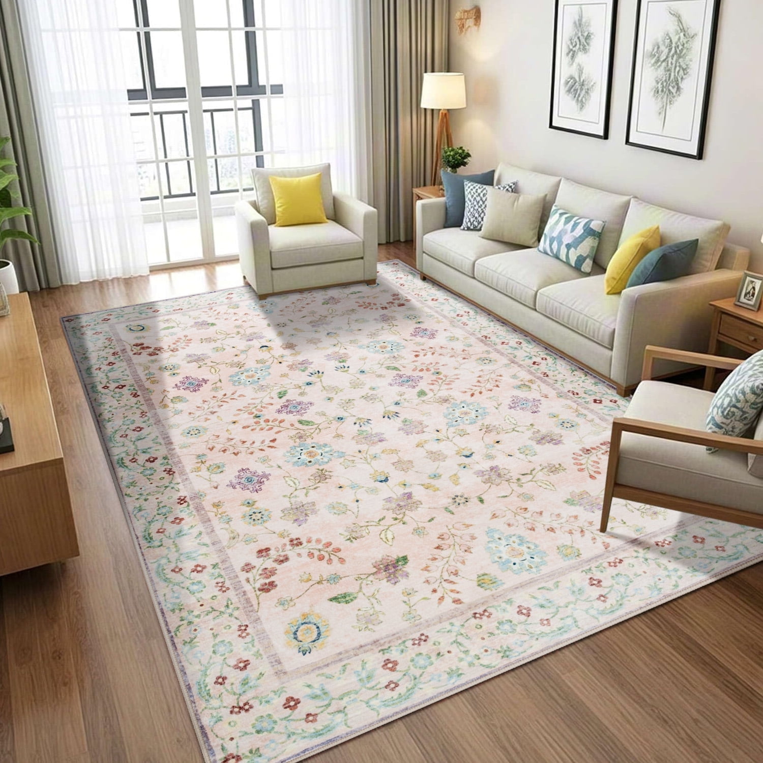 Ultrug Vintage Floral Rugs Soft Boho Area Rug Indoor Carpet for Living ...