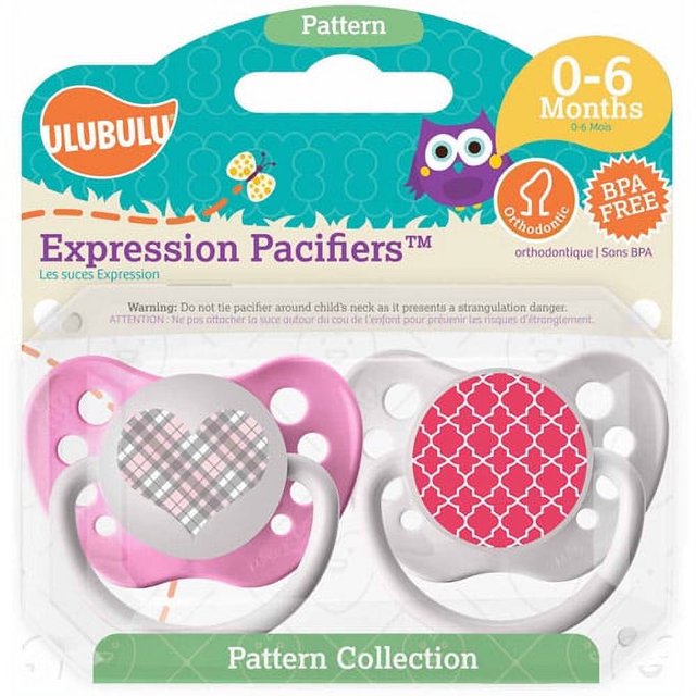 Ulubulu Pink Plaid Heart/Pink Moroccan Pacifiers, 0-6 Months, 2-Pack ...