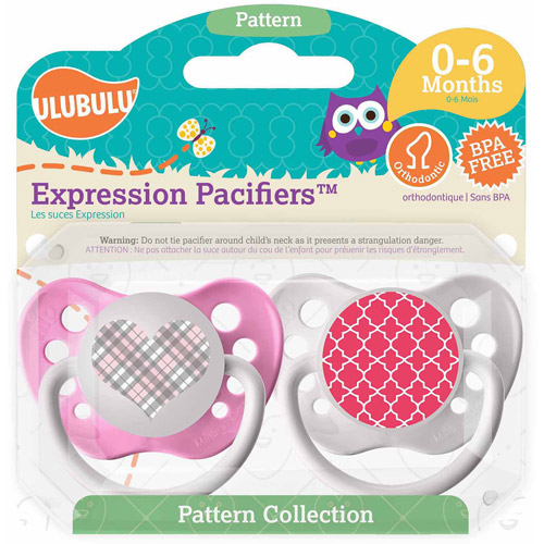 Ulubulu Pink Plaid Heart/Pink Moroccan Pacifiers, 0-6 Months, 2-Pack ...