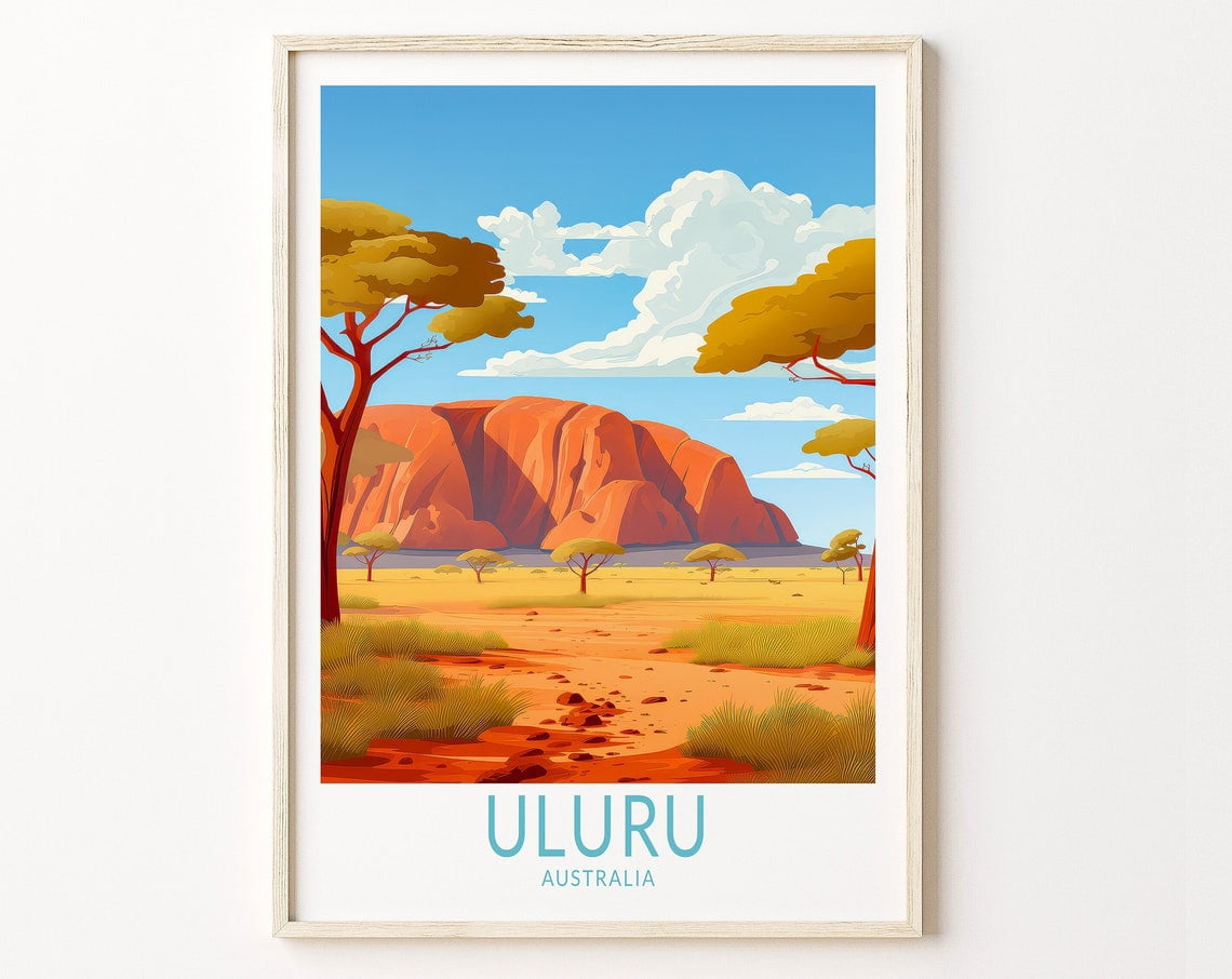Uluru Rock Travel Print, Uluru Australia Travel Art Poster, Home Decor ...