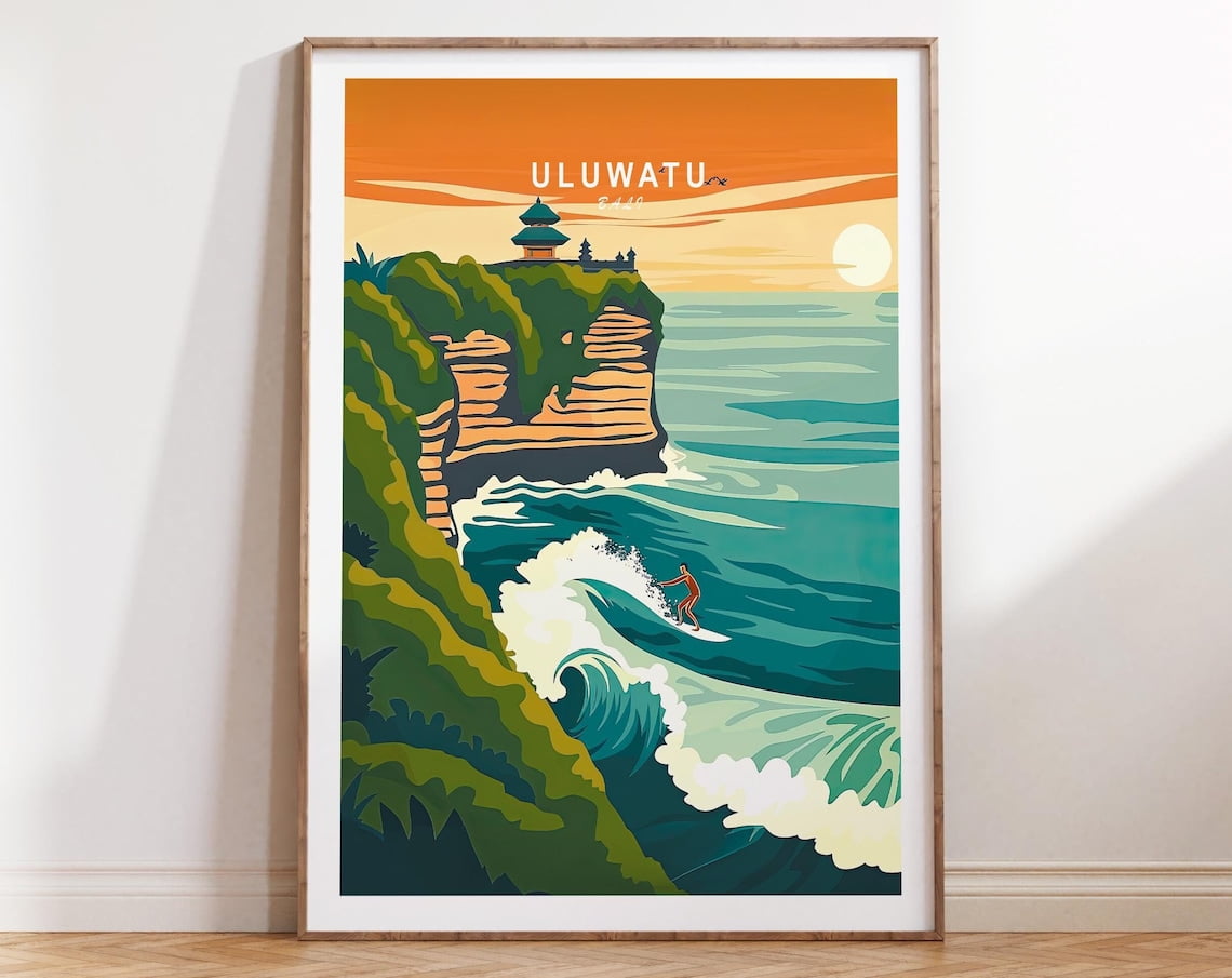 Uluwatu Travel Poster, Uluwatu Bali Wall Art Print, Bali Surf Poster ...