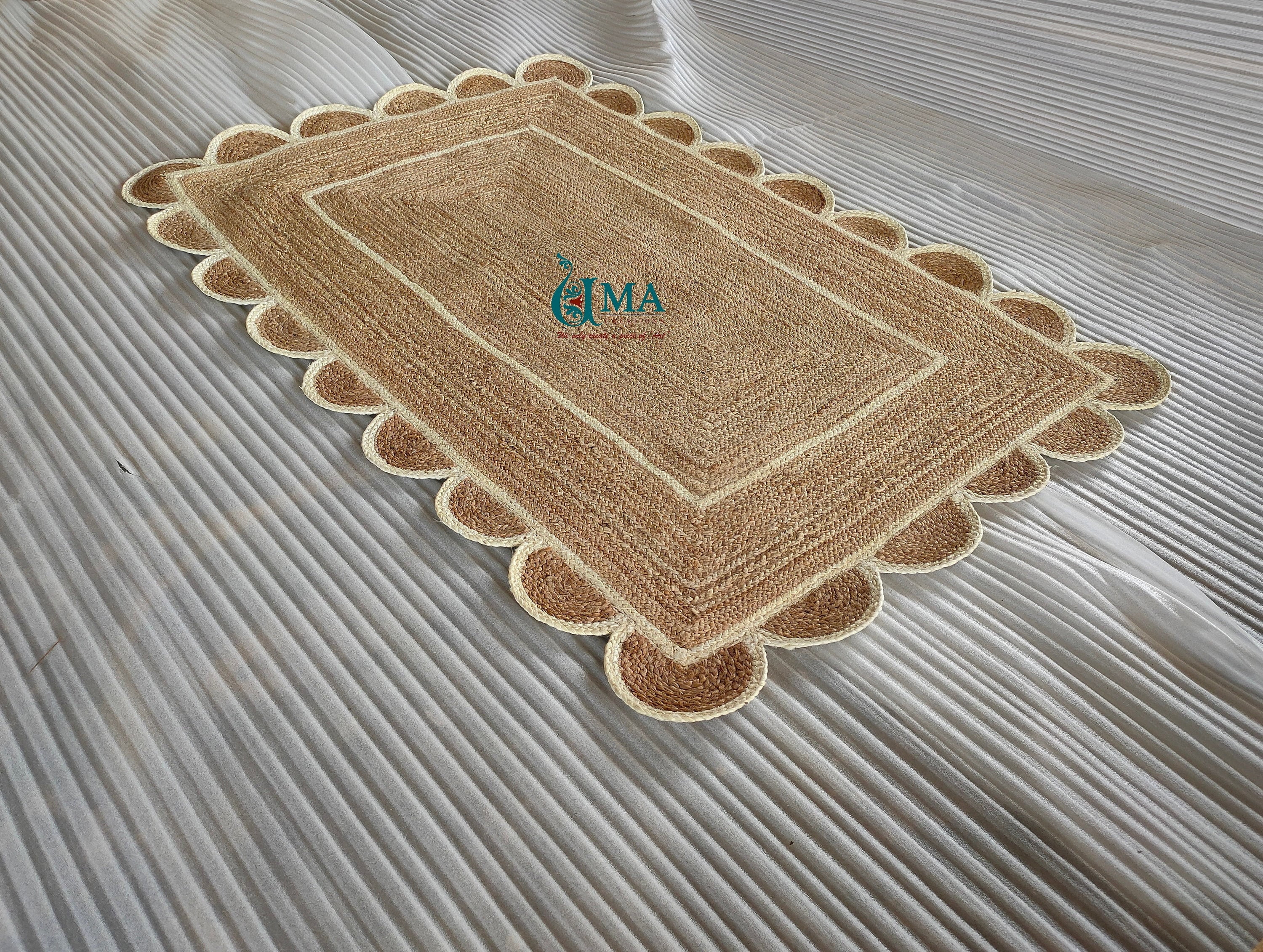 Uma Creations Scalloped Natural Jute Area Rug, off White Color Trim, Size 2.5'x8' - Walmart.com