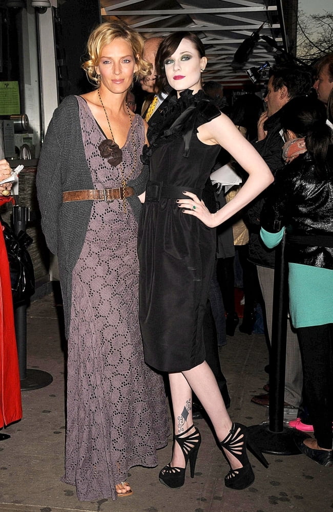 Uma Thurman (Wearing A Vintage Dress), Evan Rachel Wood (Wearing An ...