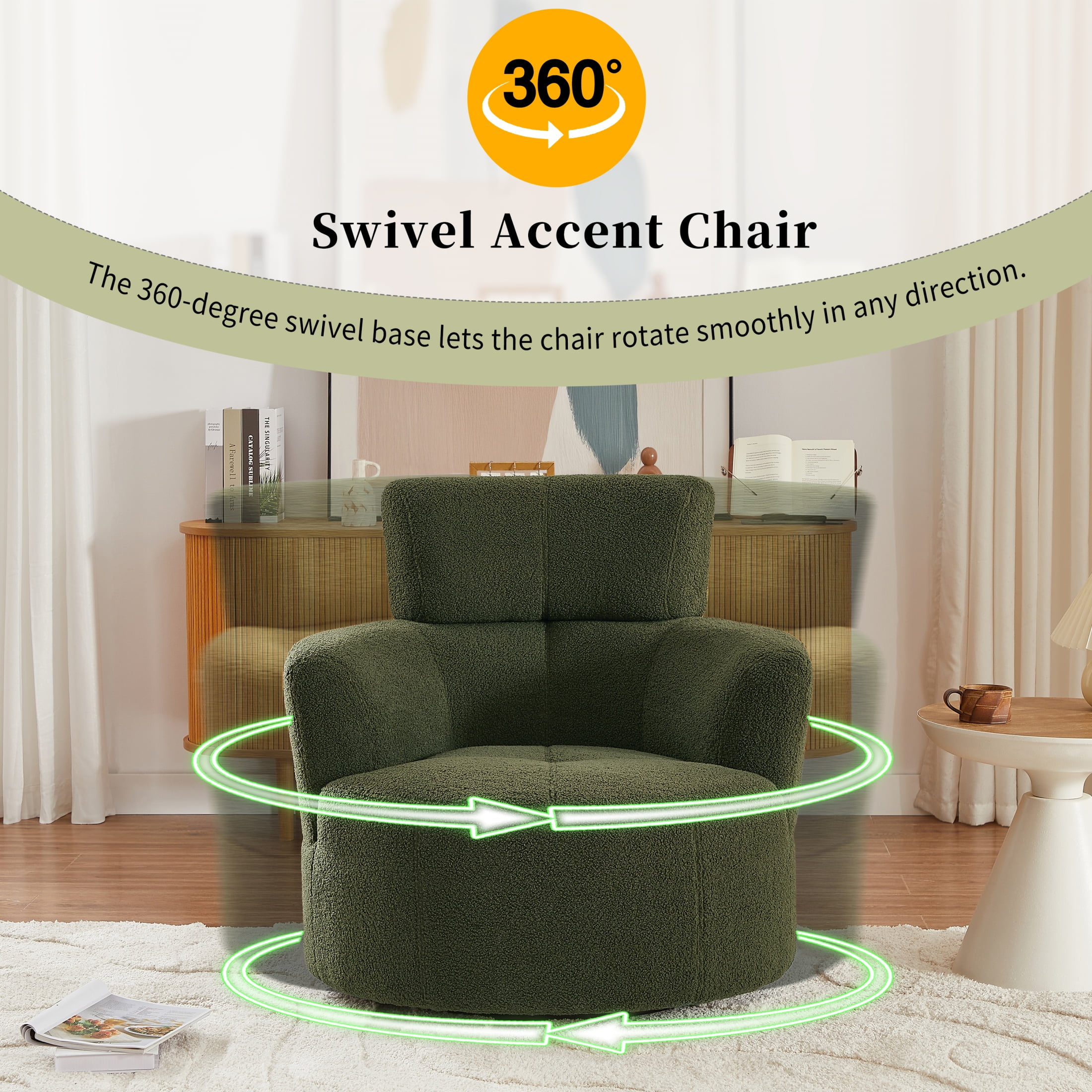 Umbreco 360° Swivel Accent Chair Comfy Berber Fleece Upholstered Round ...