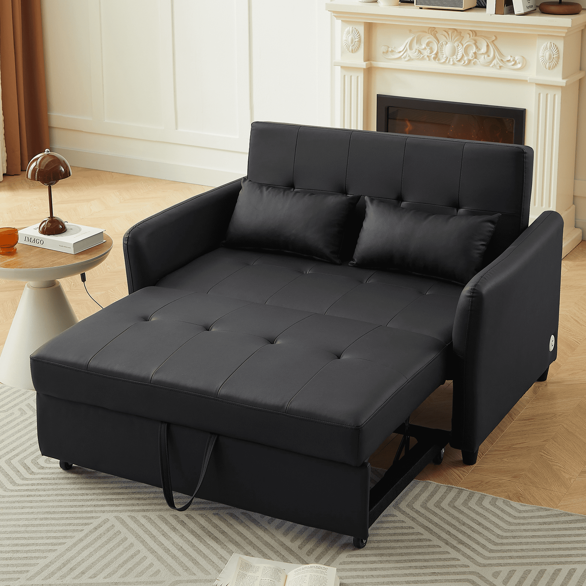 Umbreco Convertible PU Leather Sleeper Sofa Bed,Modern Pull Out Sofa ...