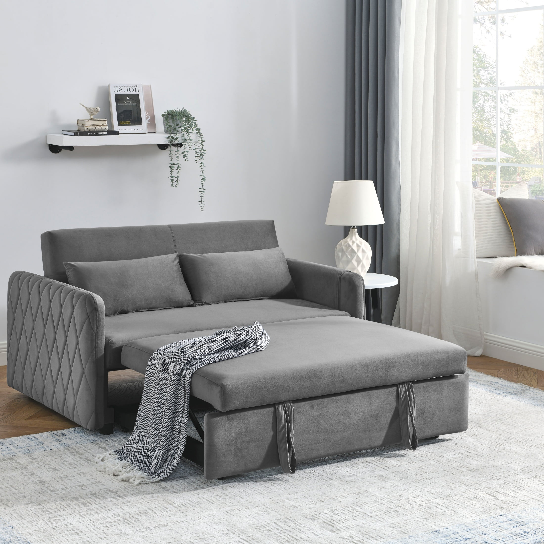 Umbreco Modern Velvet 3 in 1 Sofa Bed,Pull Out Convertible Futon Sofa ...
