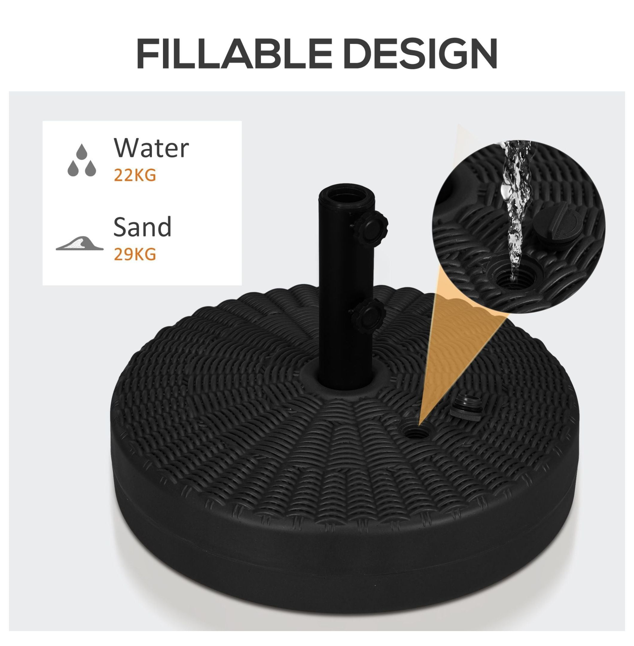 Umbrella Base for 1.5" or 2" Pole, Outdoor Round Fillable Stand - Black ...