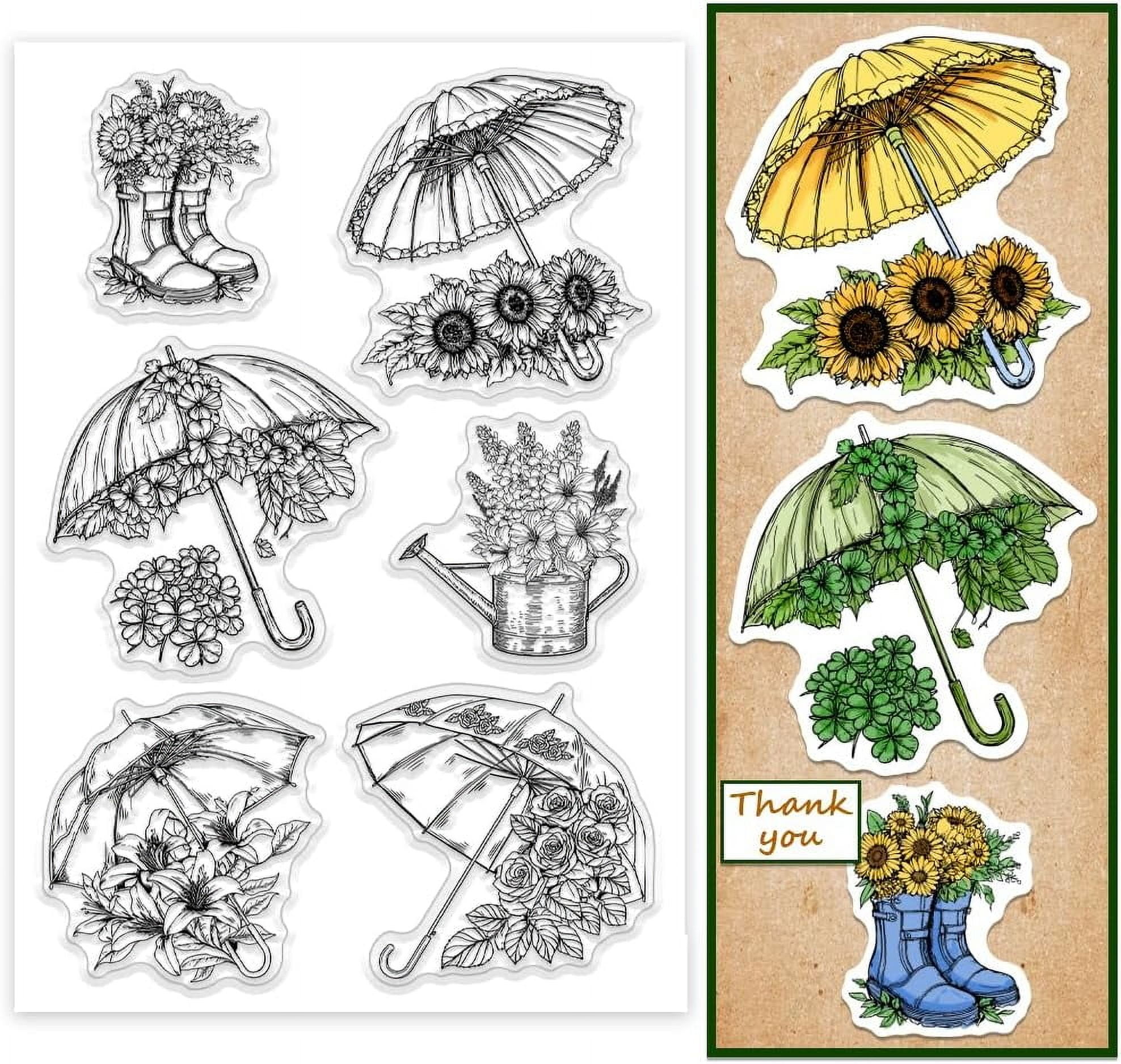 Umbrella Clear Stamp Flower Boots Transparent Stamps Sunflower Rose ...