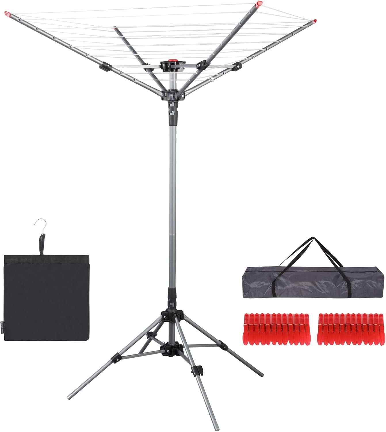 Umbrella Clothesline for Laundry, 4-Arm 8 Lines with 82 Feet Drying ...