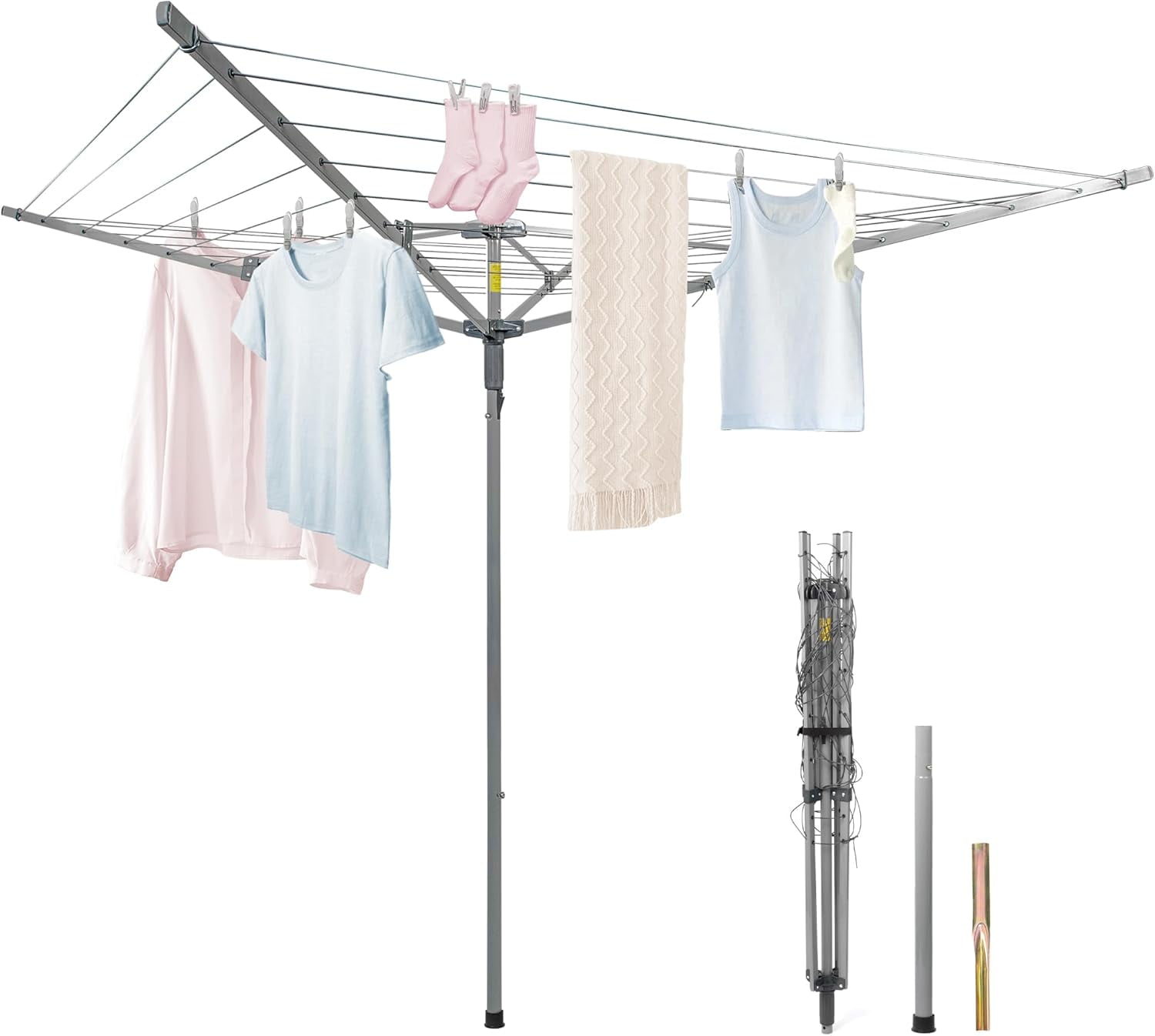 Umbrella Drying Rack Outdoor, Rotary Retractable Dryer Adjustable ...