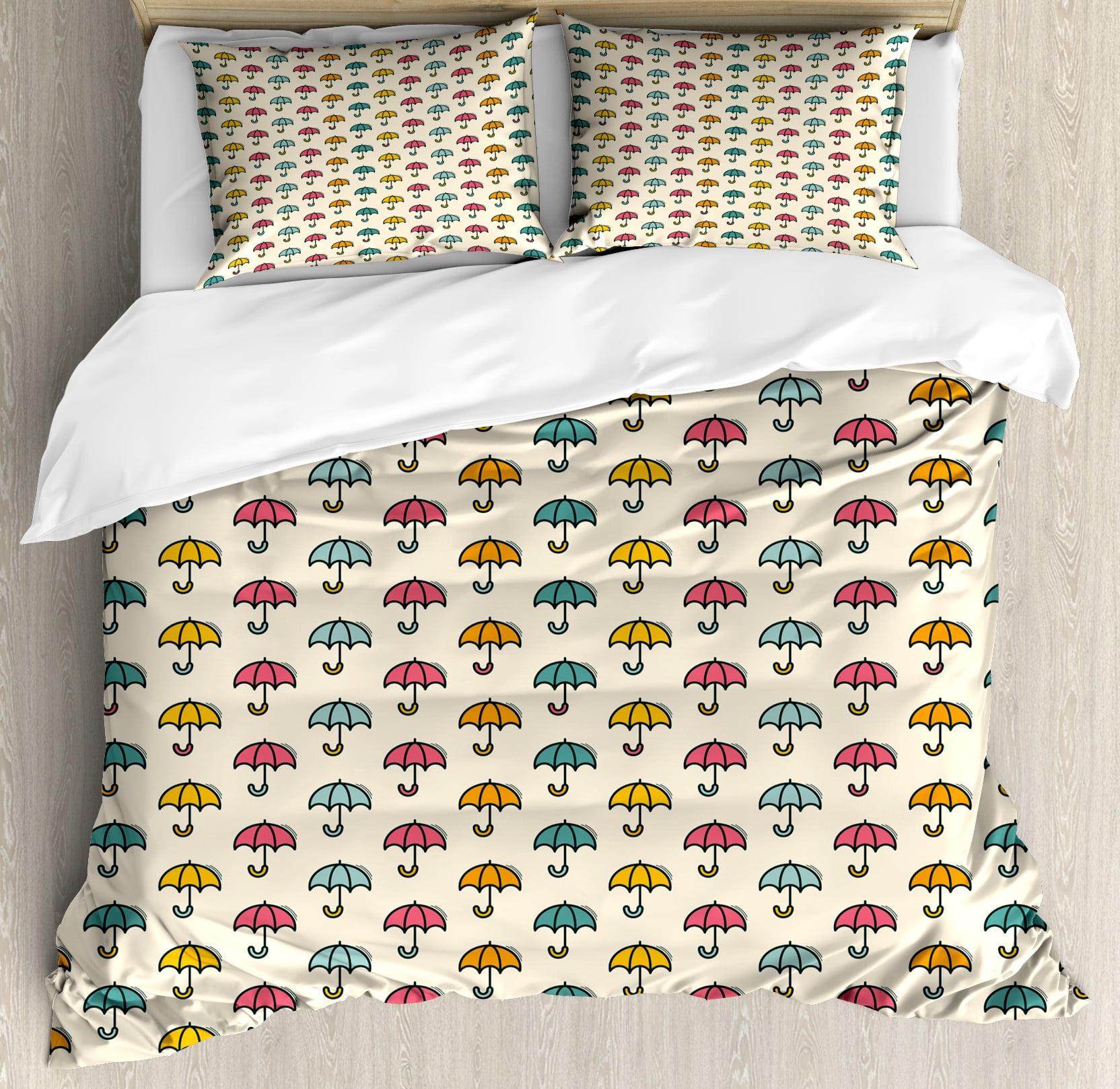 Umbrella Duvet Cover Set, Colorful Numerous Repetitive Little Cartoon ...