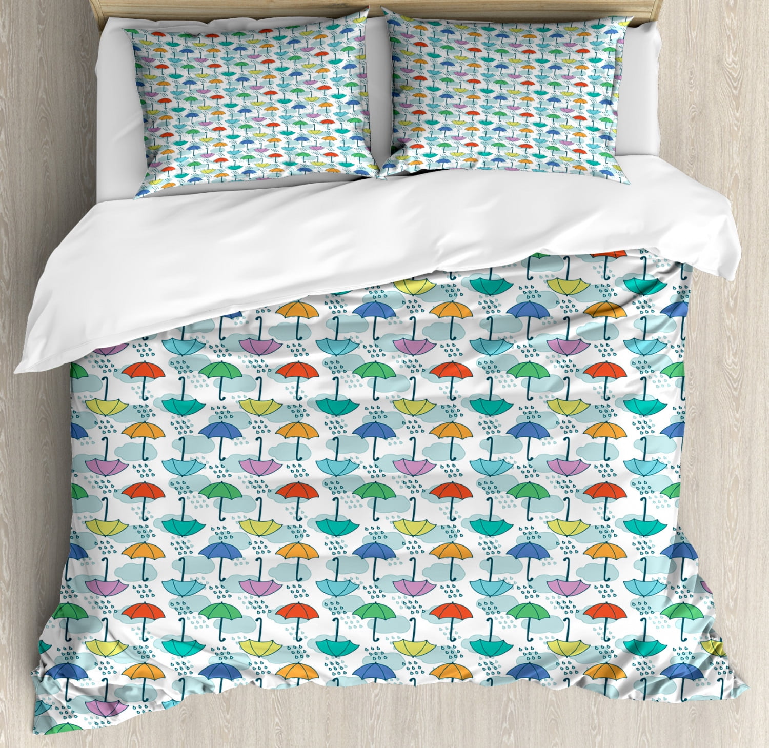 Umbrella Duvet Cover Set Queen Size, Parasol Pattern in the Rain ...