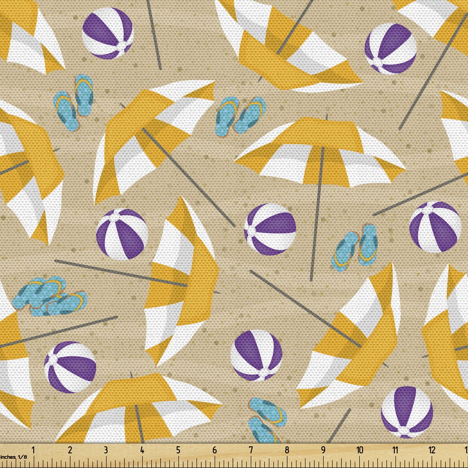 Umbrella Fabric by the Yard, Summer Repetitive Pattern of Beach Scene ...