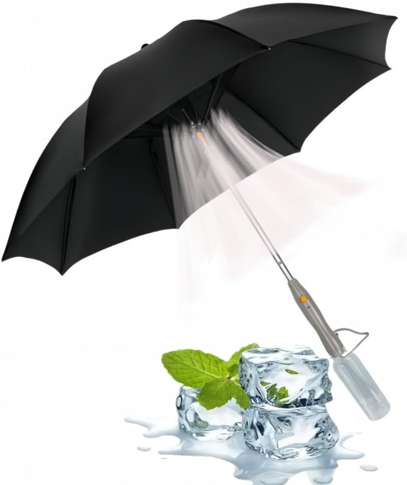 Umbrella with Fan & Mist Spray - Rechargeable UV Protective Cooling ...