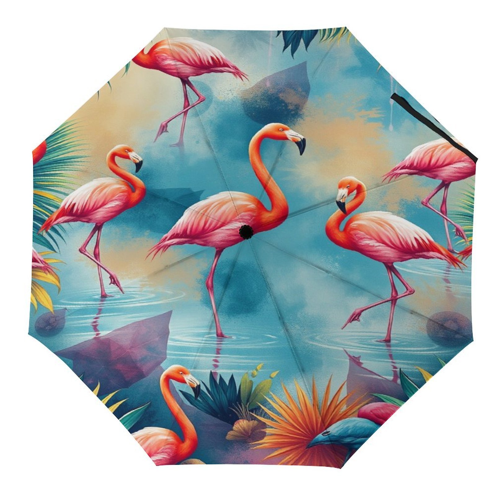 Umbrella Flamingo Folding Umbrellas Windproof Black Coating Anti UV ...