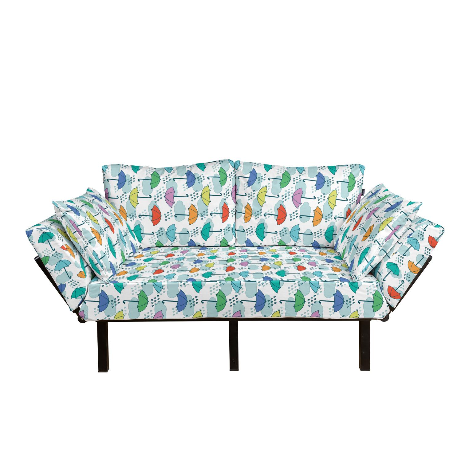 Umbrella Futon Couch, Parasol Pattern in the Rain Cartoon Style ...