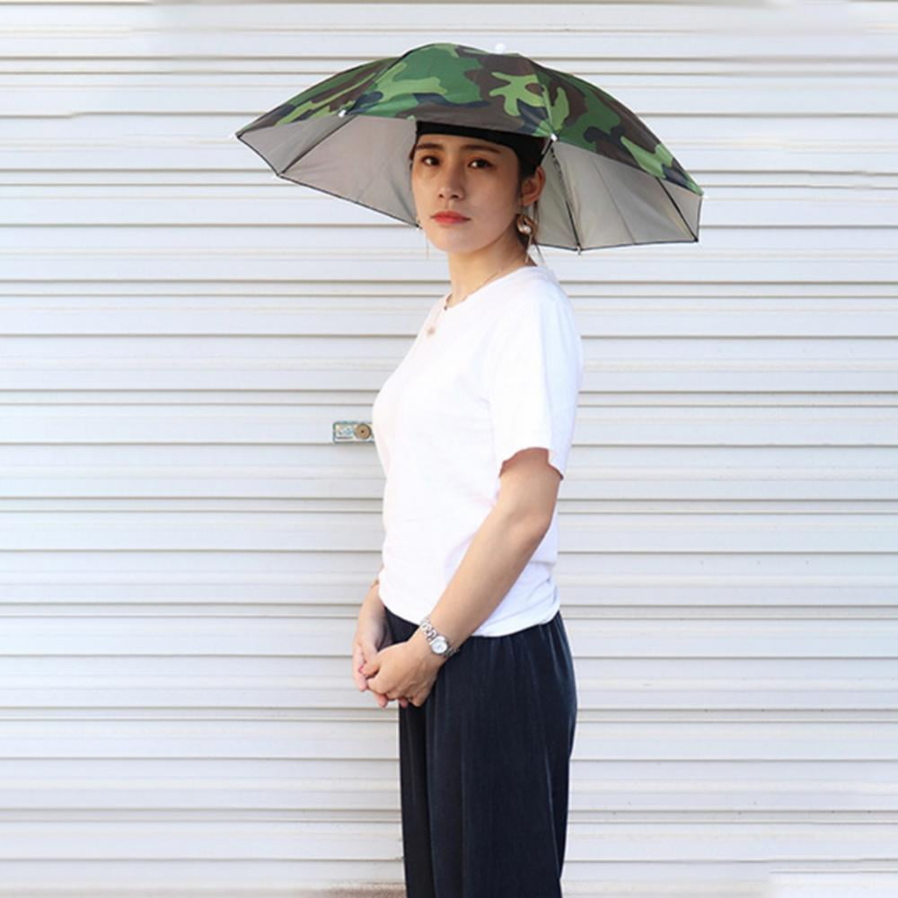 Umbrella Hat, Folding Headwear 27" Hands Free Sunshade Double Layer ...