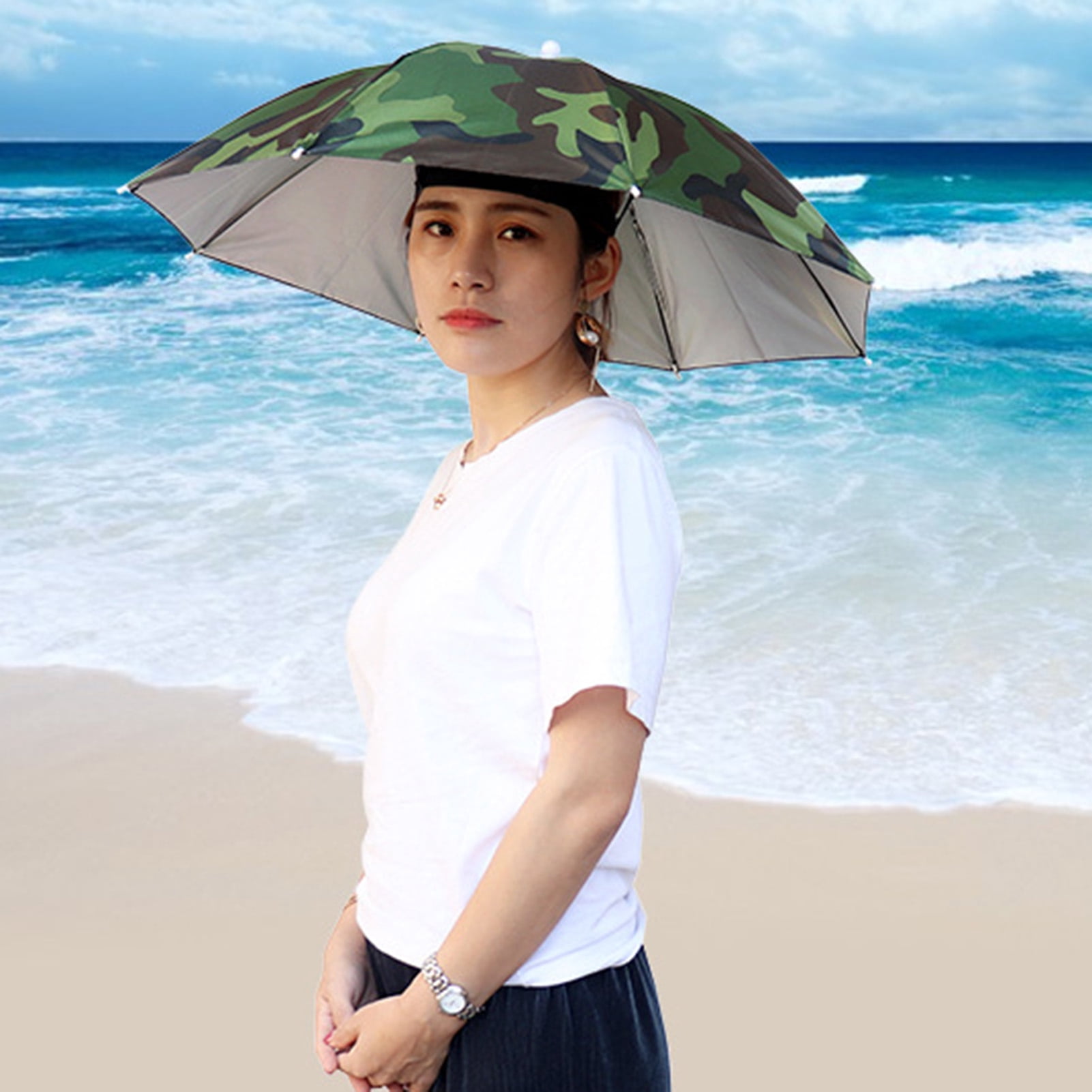 Umbrella Hat with Elastic Headband Waterproof Head Umbrella Hat ...