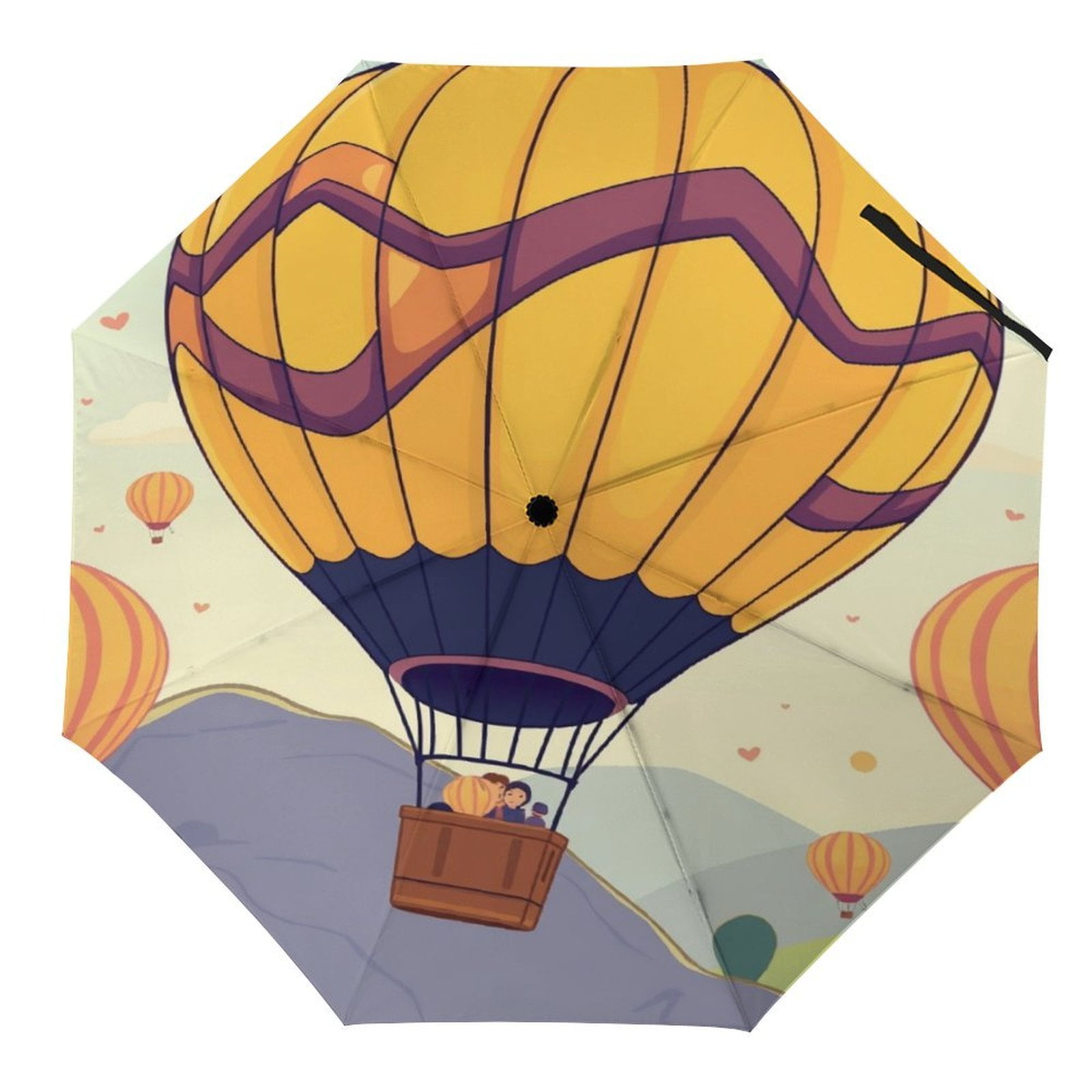Umbrella Hot Air Balloon Folding Umbrellas Windproof Black Coating Anti ...