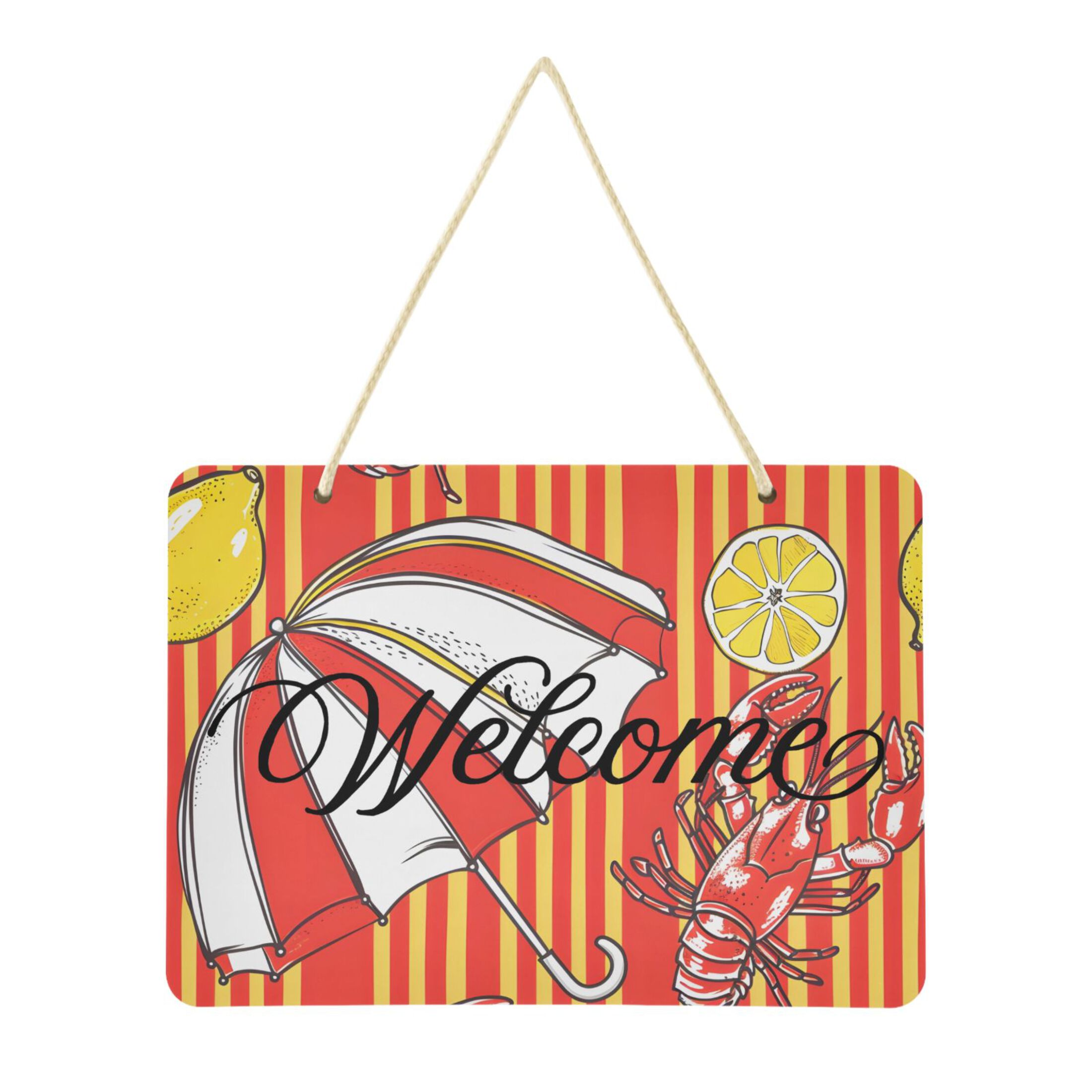 Umbrella Lobster and Lemon Welcome Sign Front Door PVC 14x10 inch ...