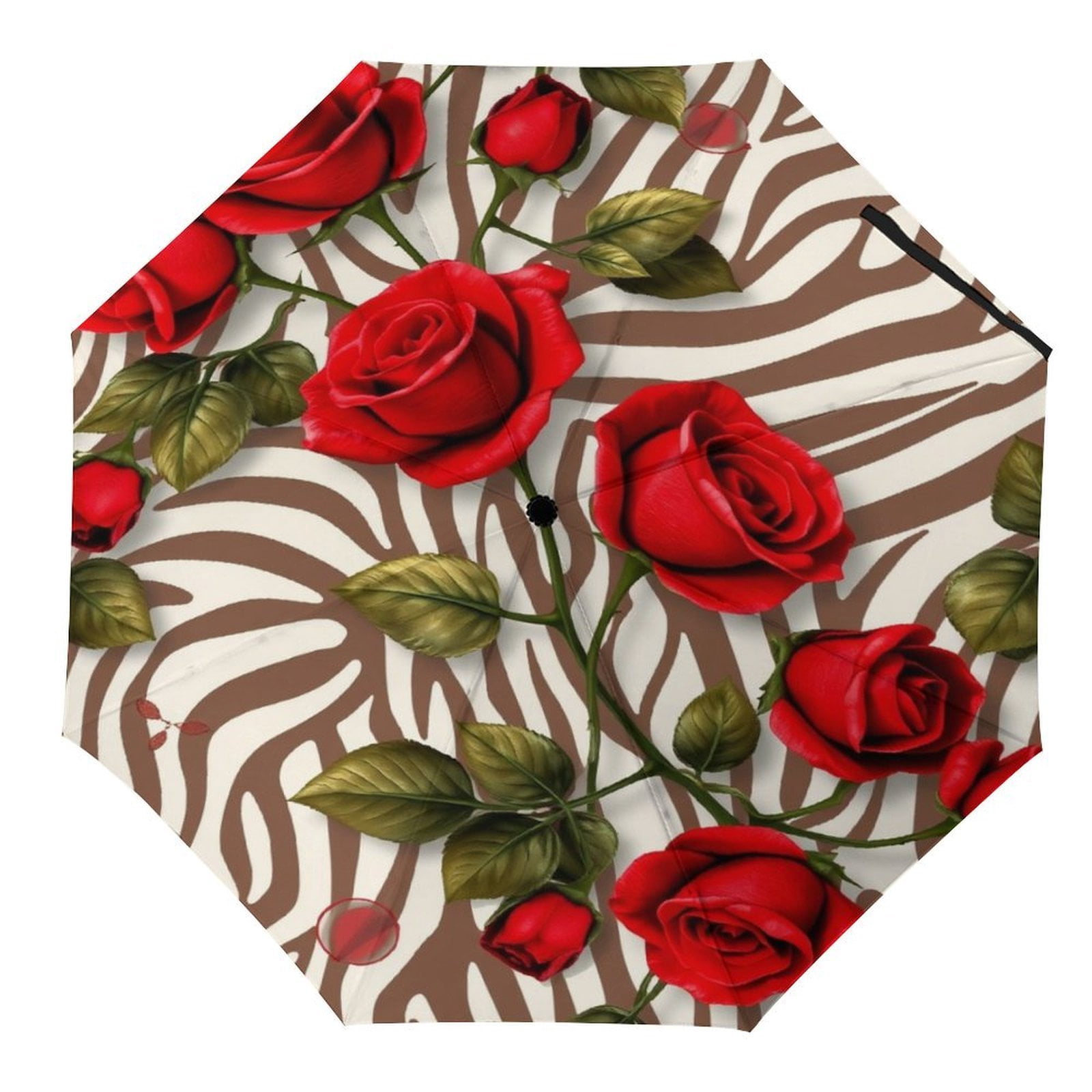 Umbrella Rose And Zebra Print Pattern Folding Umbrellas Windproof Black ...