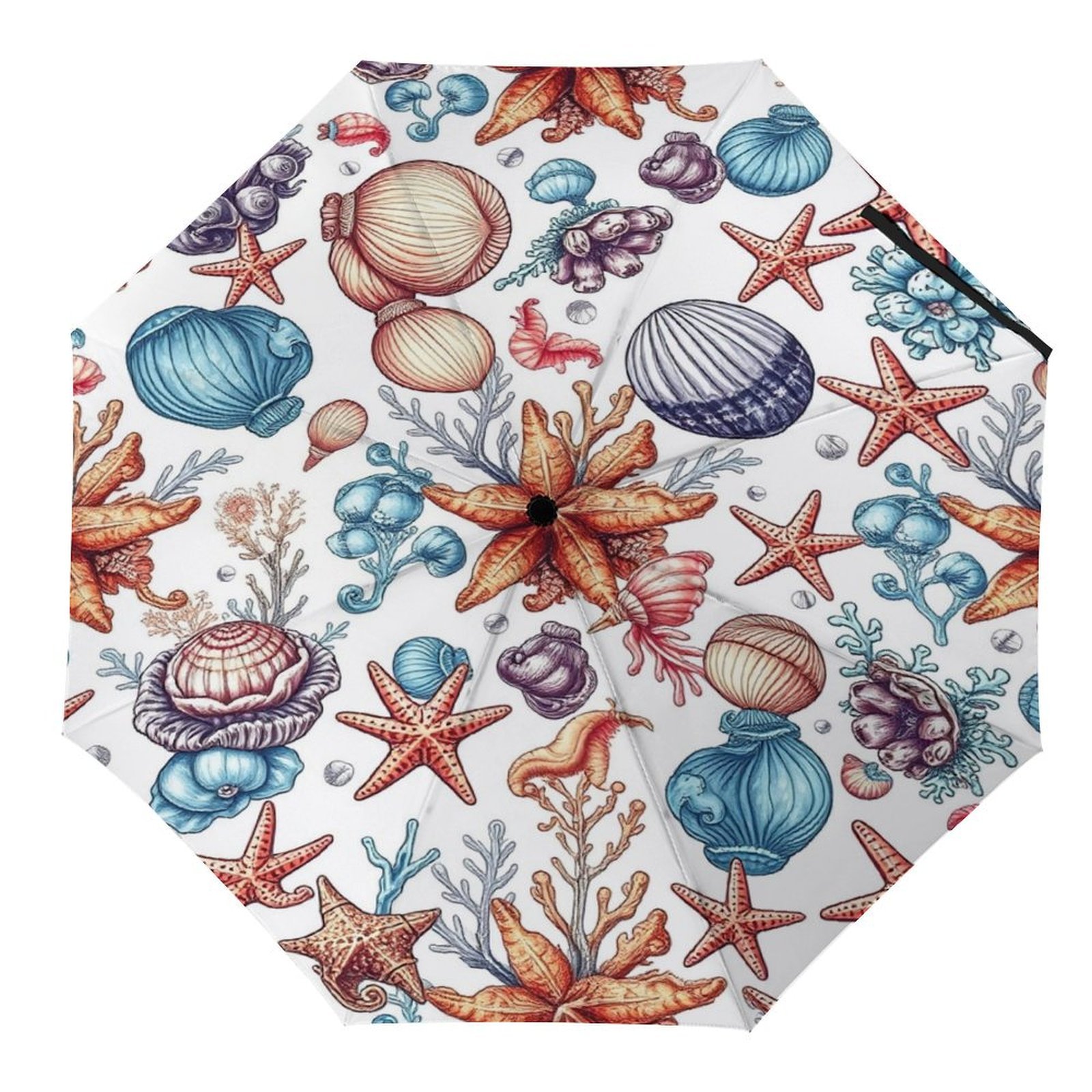 Umbrella Sea Life Pattern Folding Umbrellas Windproof Black Coating ...