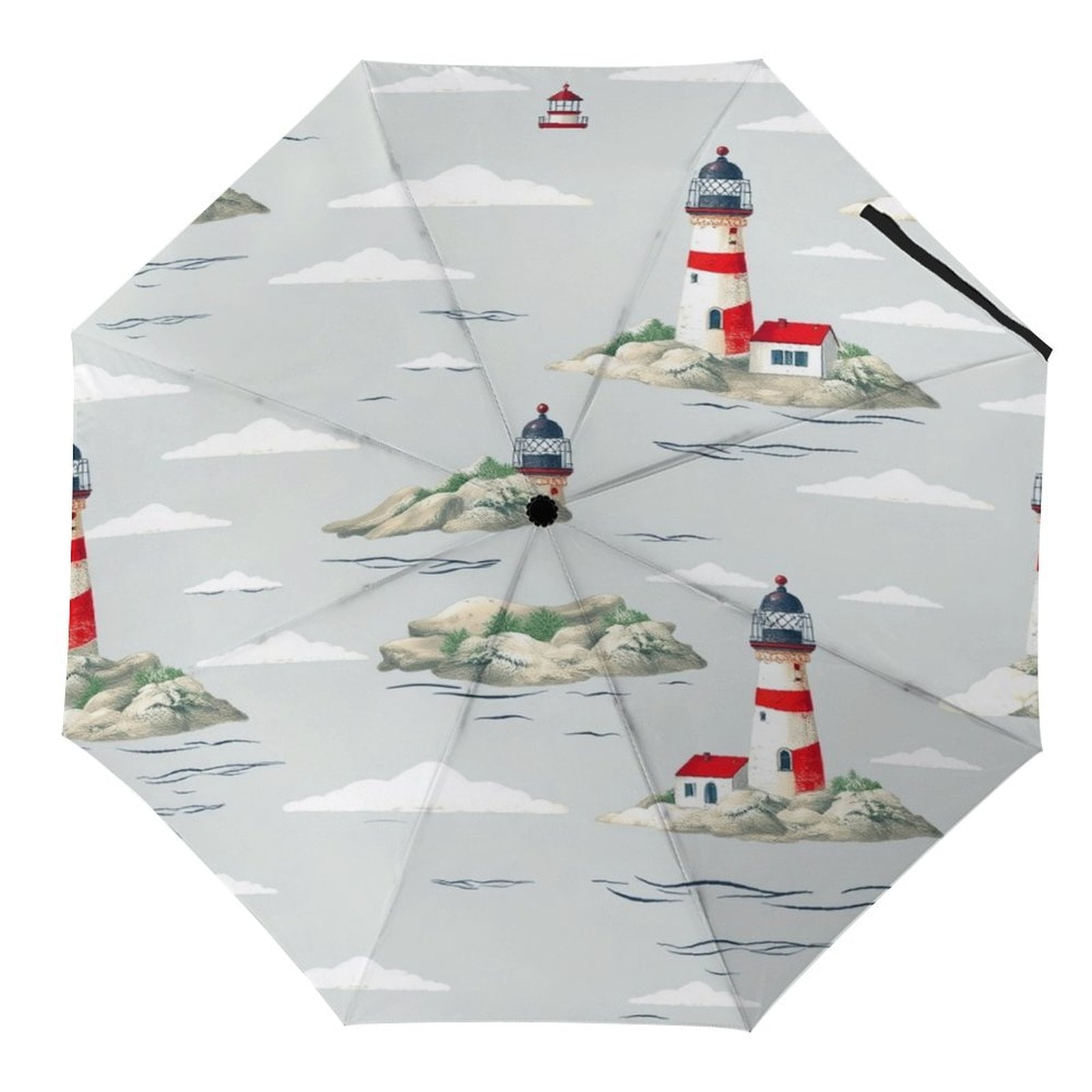 Umbrella Seamless Lighthouse Pattern Folding Umbrellas Windproof Black ...