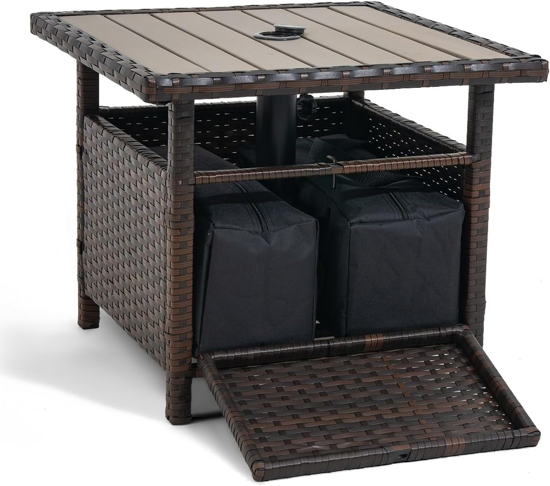 Umbrella Stand with 2 Weight Bags, Patio 22 in Wicker Side Table with ...