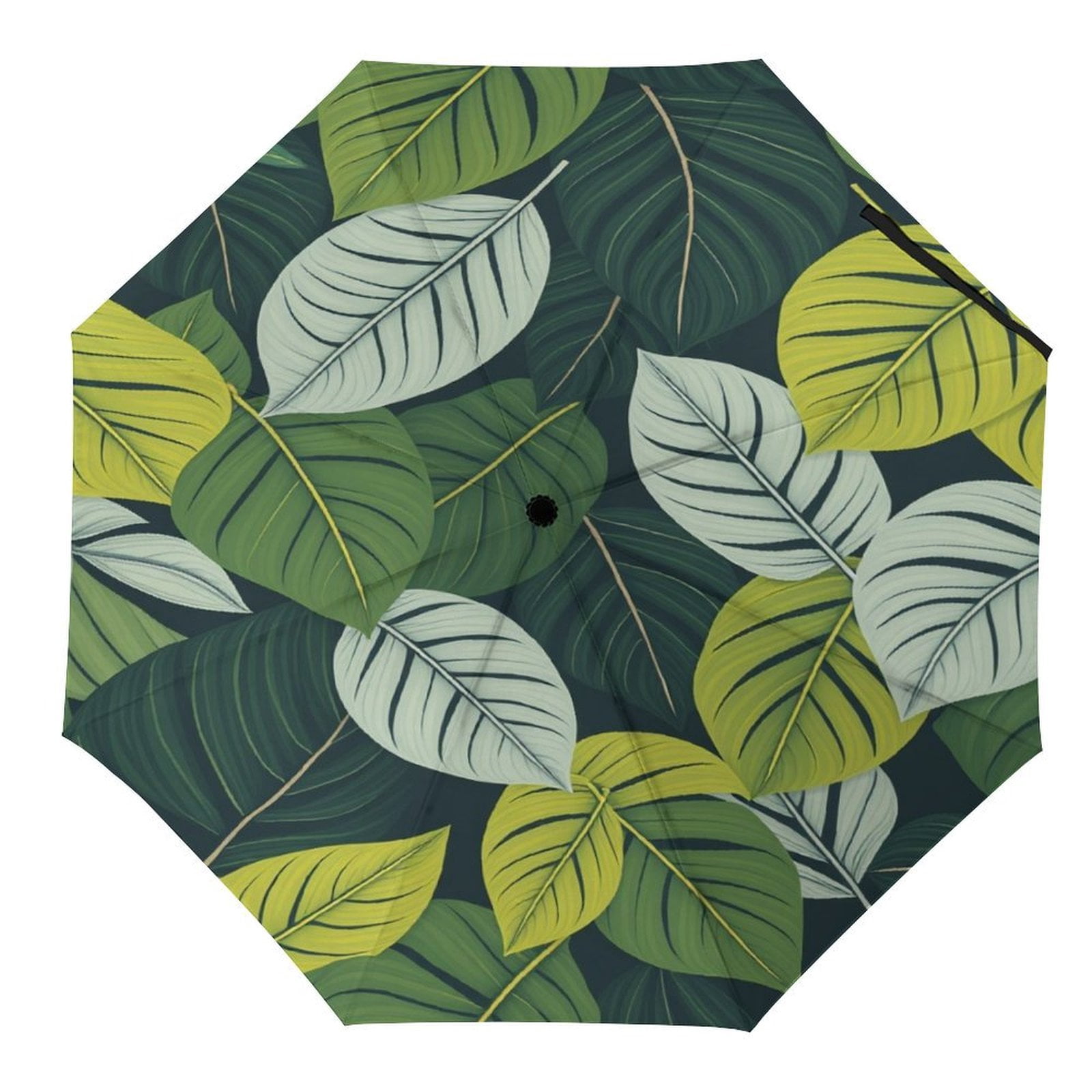 Umbrella Tropical Leaf Pattern Folding Umbrellas Windproof Black ...