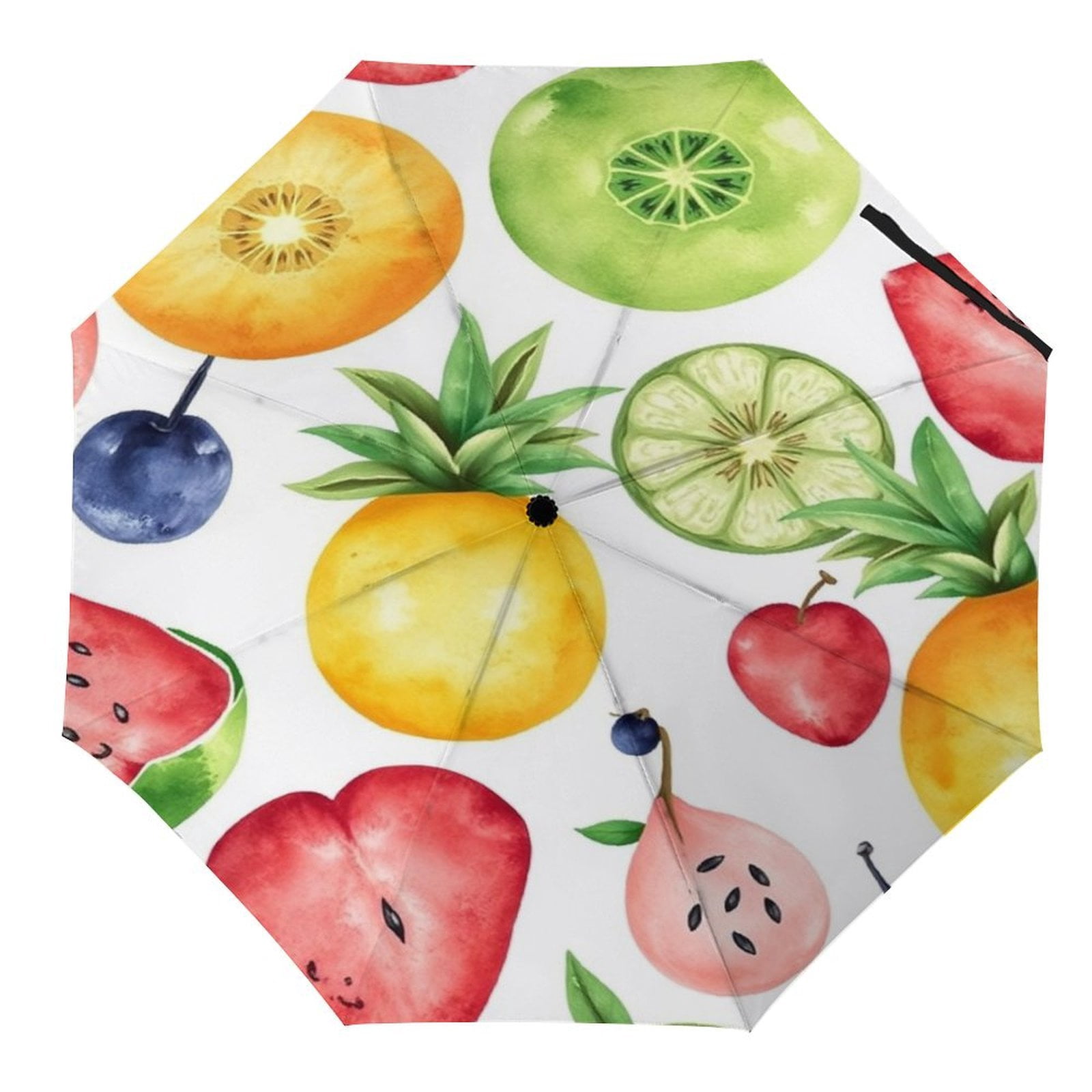 Umbrella Watercolor Fruit Pattern Folding Umbrellas Windproof Black ...