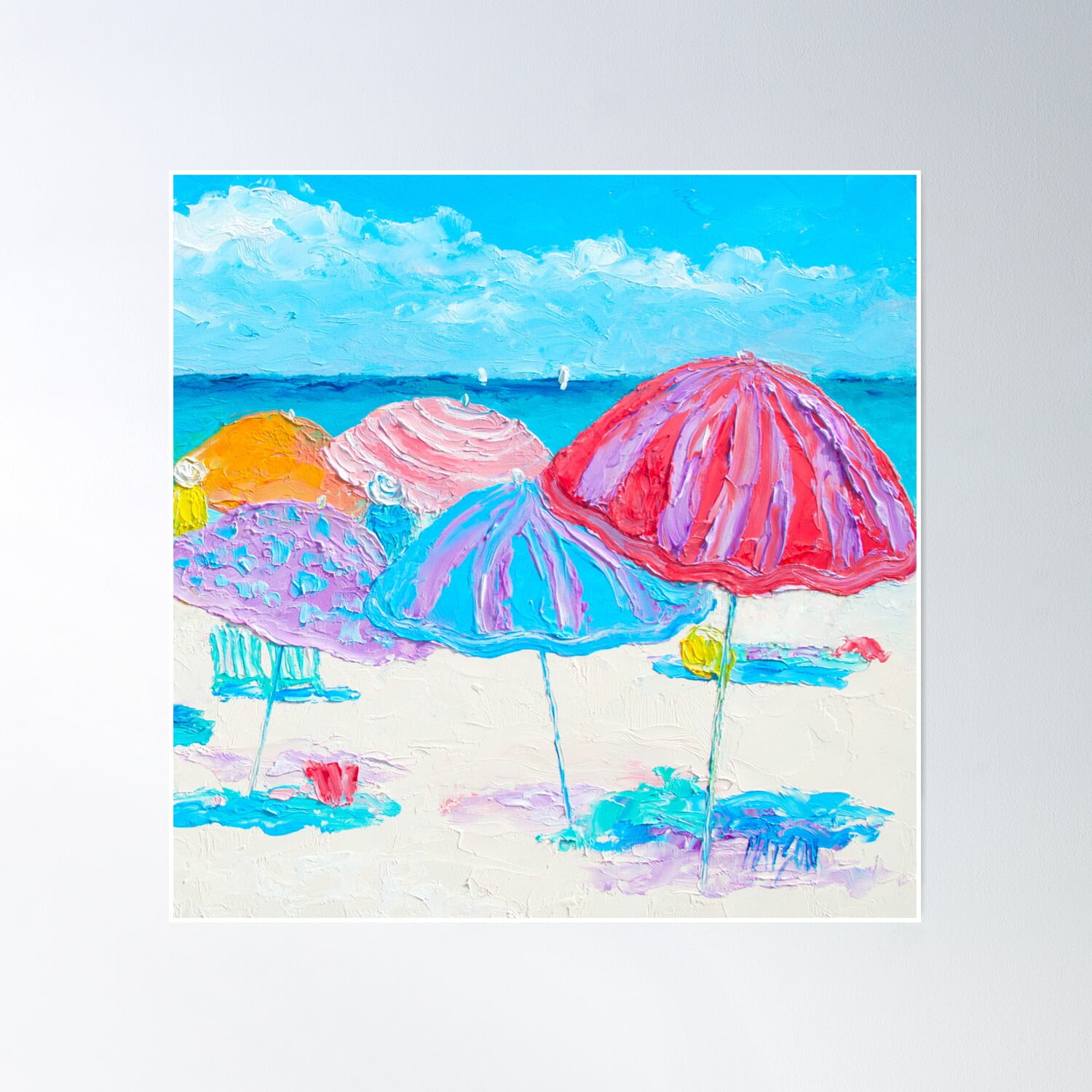 Umbrellas Beach Scene Poster Wall Art, Modern Wall Decor, 24x24 ...